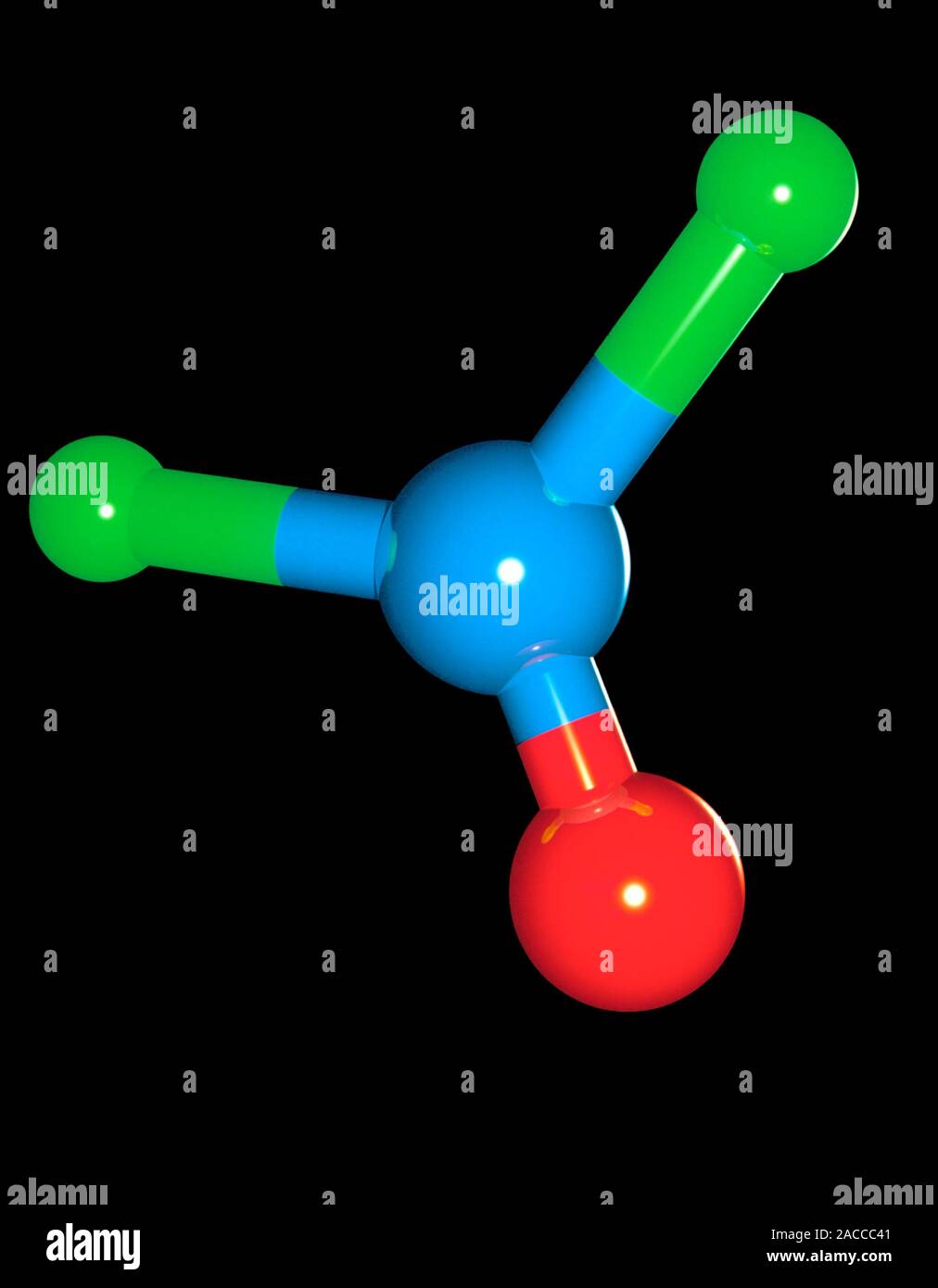 Phosgene. Computer artwork of a molecule of the chemical warfare agent ...