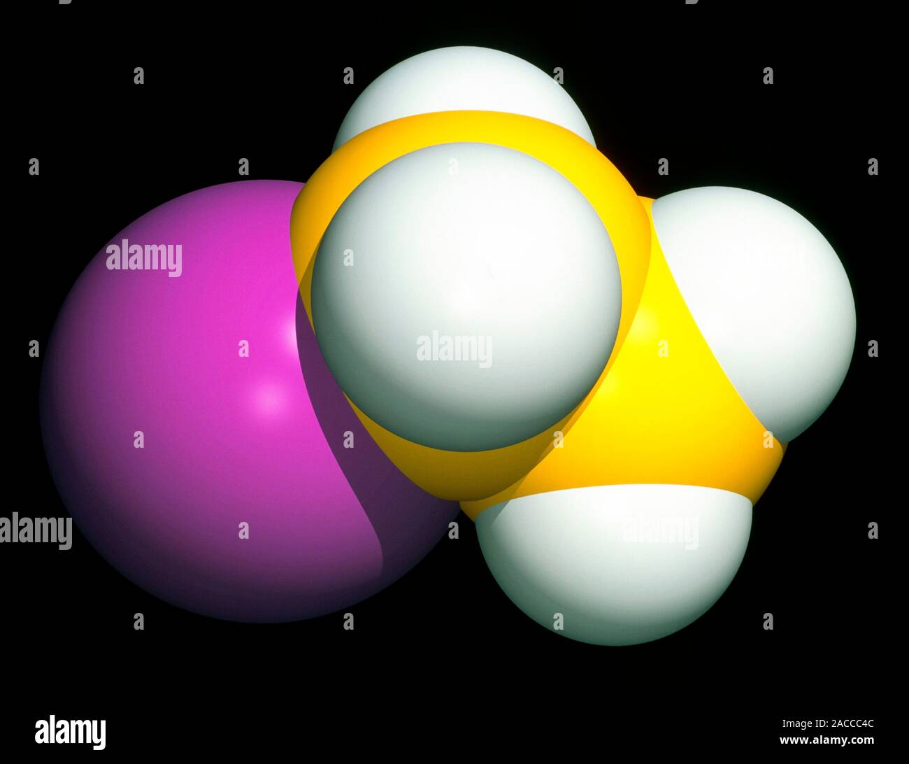 Iodoethane. Computer illustration of a molecule of iodoethane (formula ...