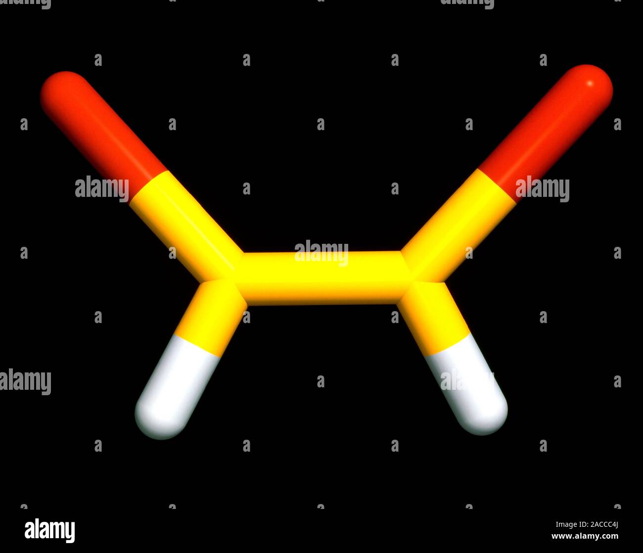 Cis-1,2-dibromoethene. Computer illustration of a molecule of cis-1,2 ...