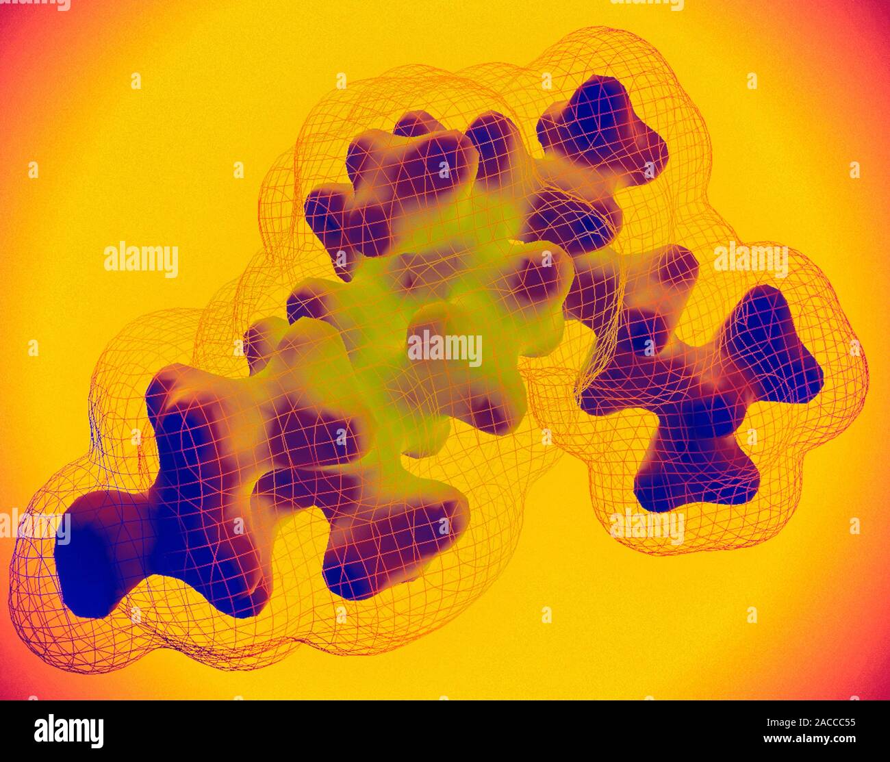 Cholesterol Surface Maps Wire Frame And Colour Coded Of The