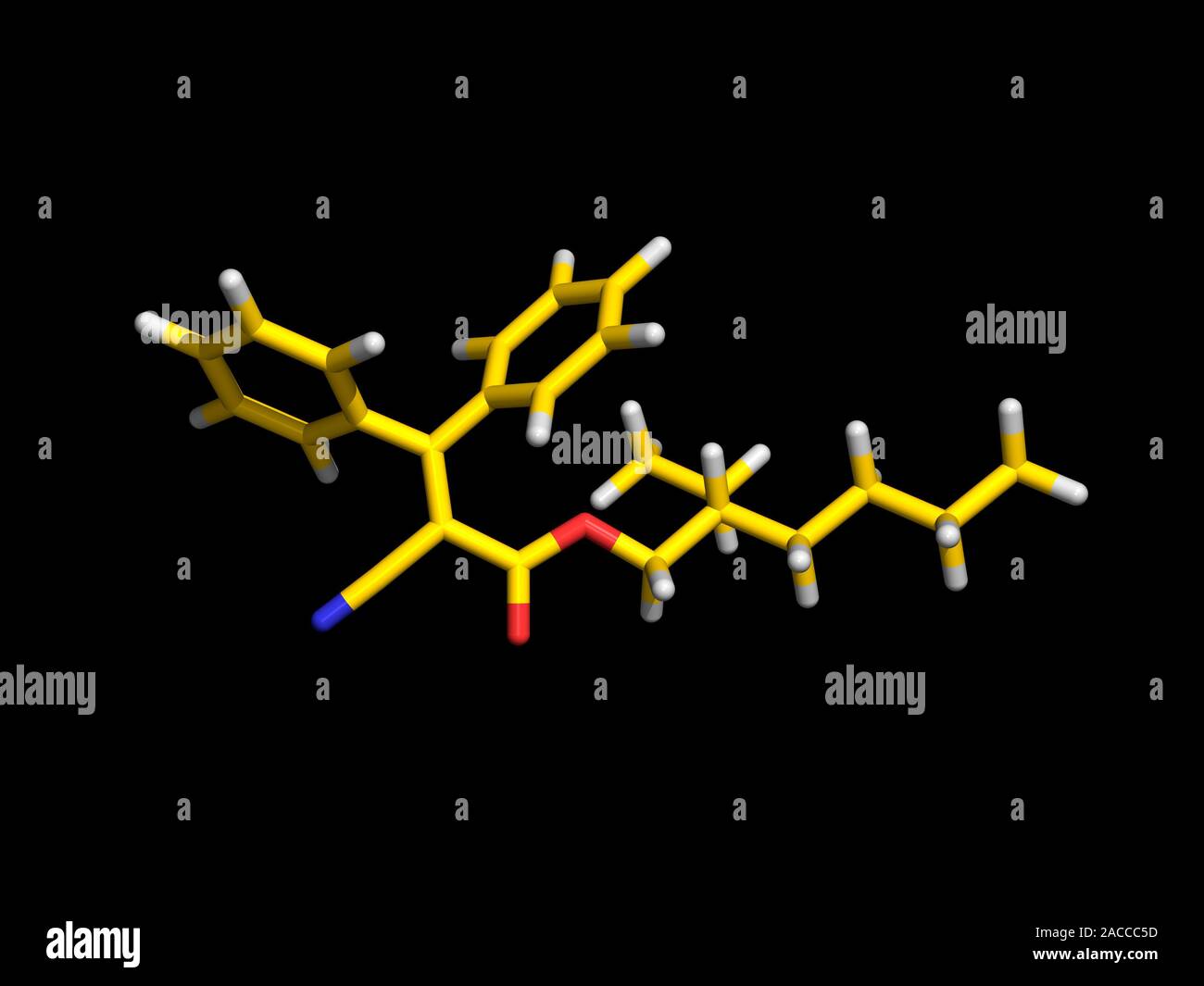 Octocrylene. Computer graphic of a molecule of the sunscreen chemical ...