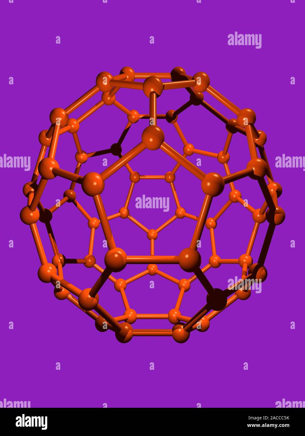 Buckminsterfullerene molecule. Computer graphic of buckminsterfullerene ...