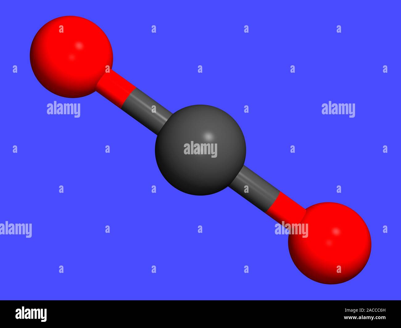Carbon dioxide. Computer-generated molecular model of carbon dioxide ...