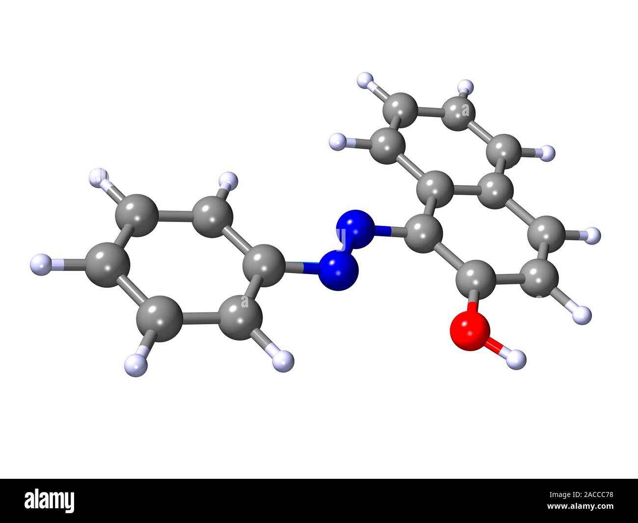 Sudan 1. Computer model of a molecule of the dye Sudan 1. It has the ...