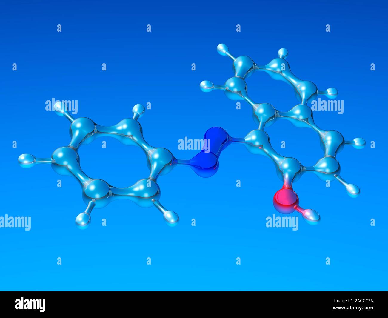 Sudan 1. Computer model of a molecule of the dye Sudan 1. It has the ...
