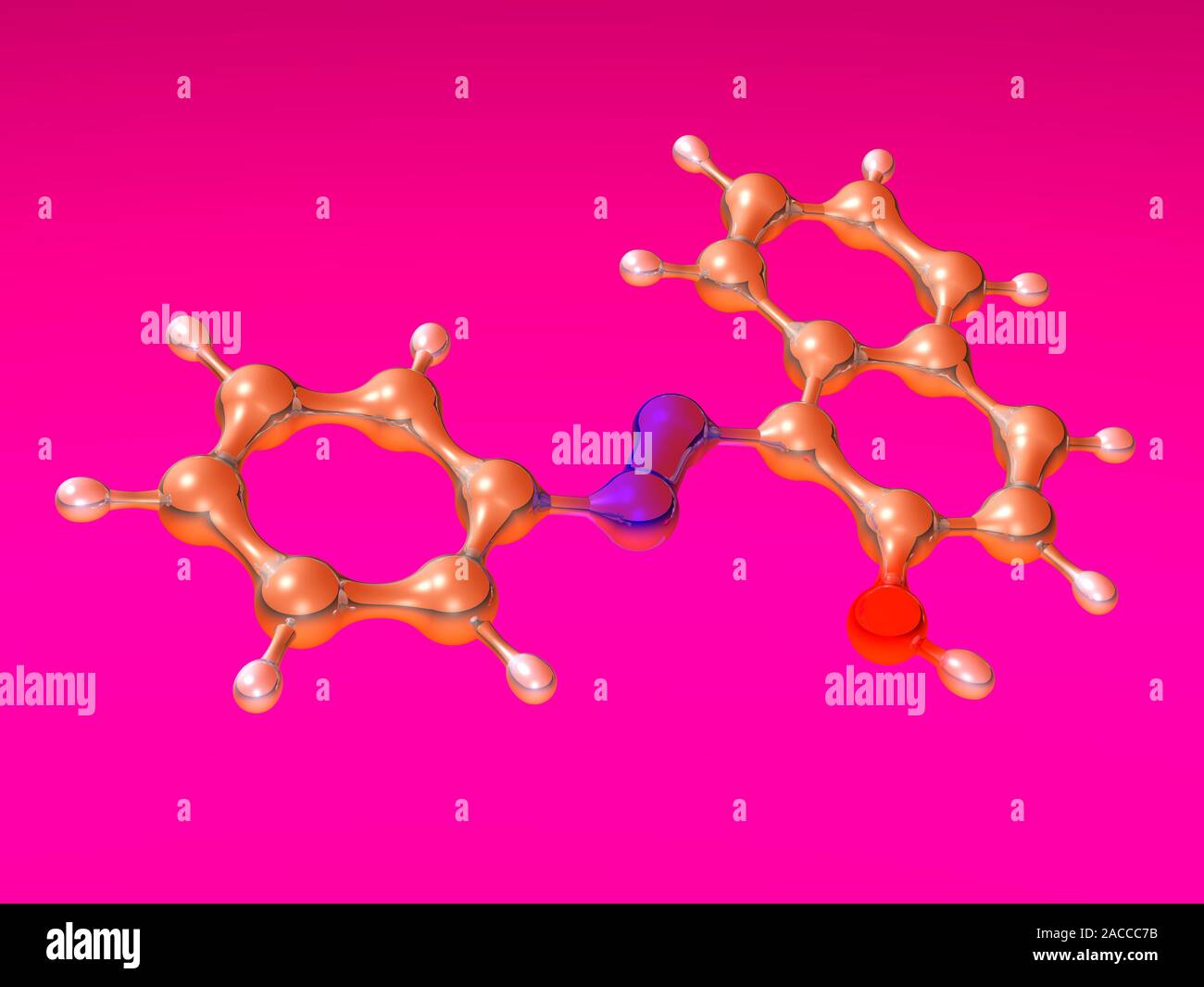 Sudan 1. Computer model of a molecule of the dye Sudan 1. It has the ...