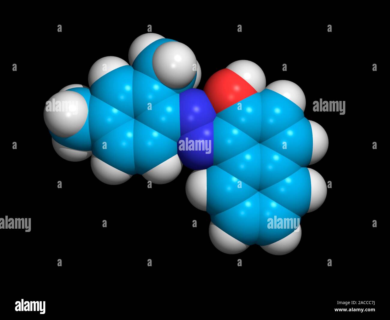 Sudan 2. Computer model of a molecule of the dye Sudan 2. It has the ...