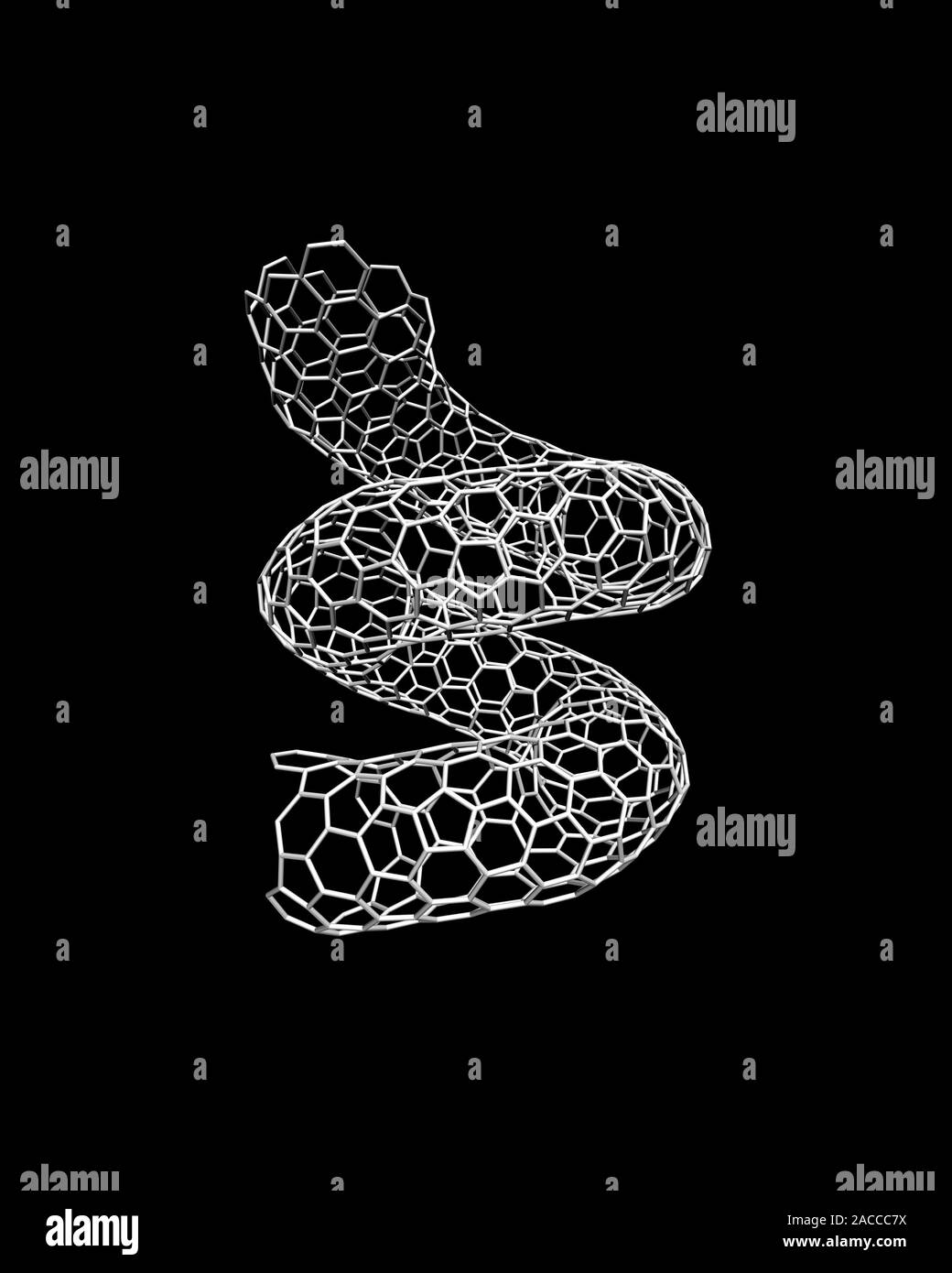 Carbon nanotube, molecular model. This is a macromolecule made entirely ...