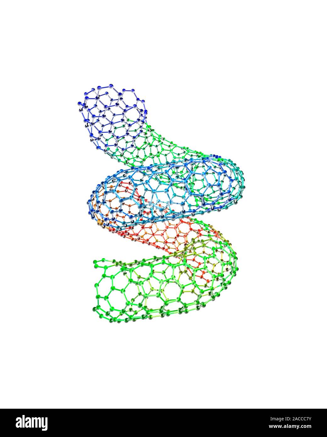 Carbon nanotube, molecular model. This is a macromolecule made entirely ...