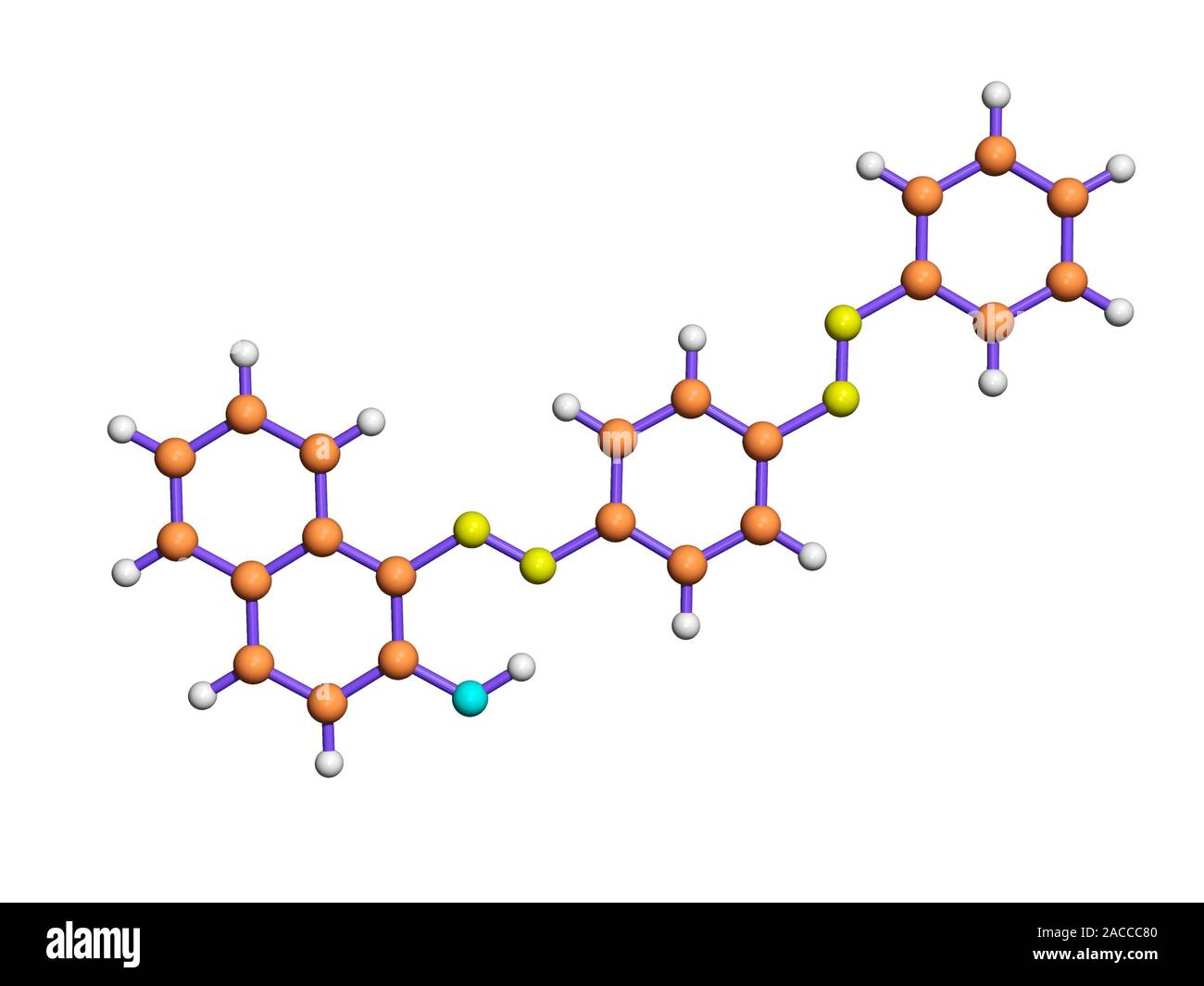 Sudan 3. Computer model of a molecule of the dye Sudan 3. The atoms are ...