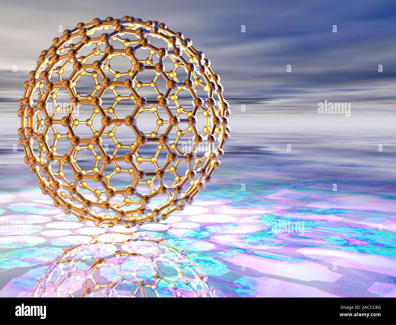 Fullerene molecule. Computer artwork of the spherical fullerene ...