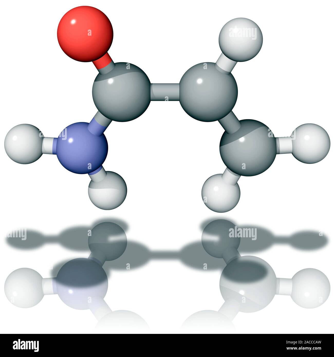 Acrylamide, molecular model. Acrylamide, or 2- propenamide, is a ...