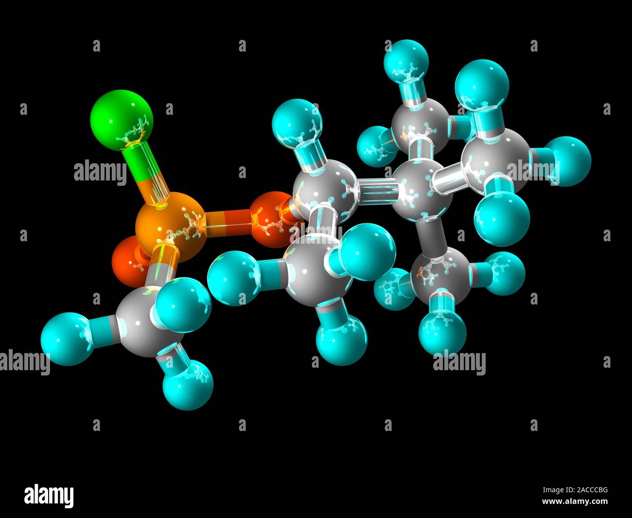 Soman nerve agent, molecular model. Soman, also known as GD, is a nerve ...
