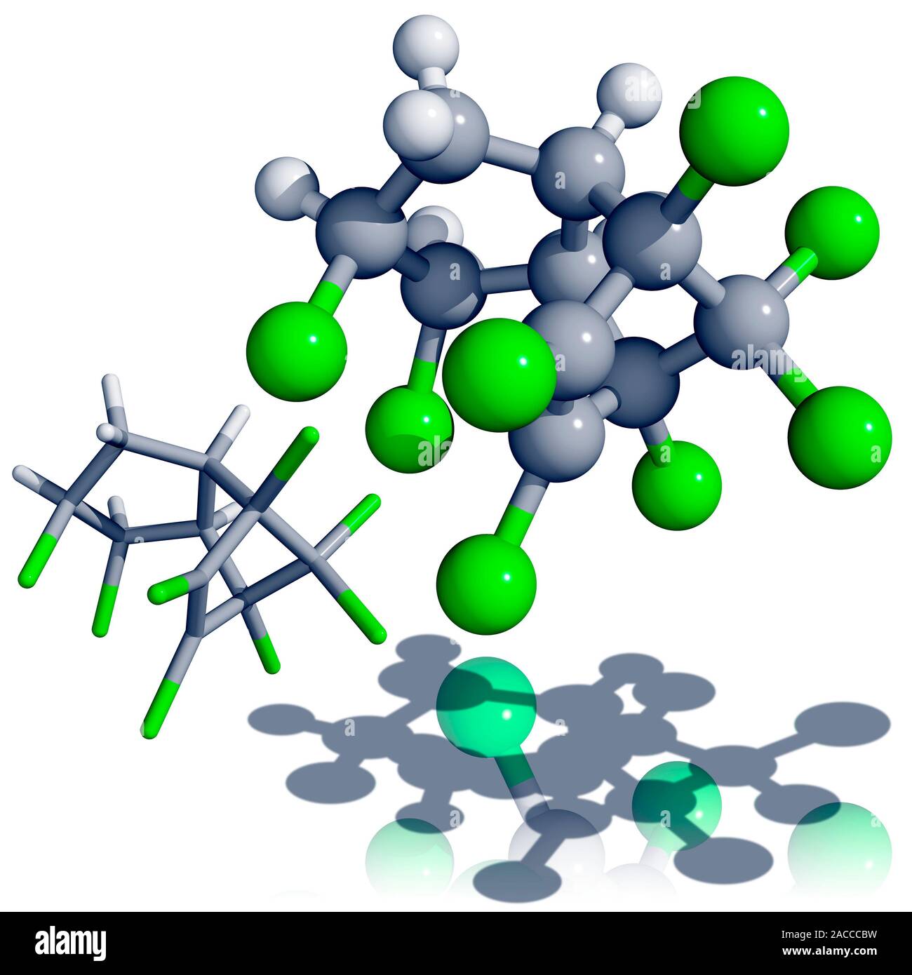 Chlordane pesticide, molecular model. Chlordane was used as an ...