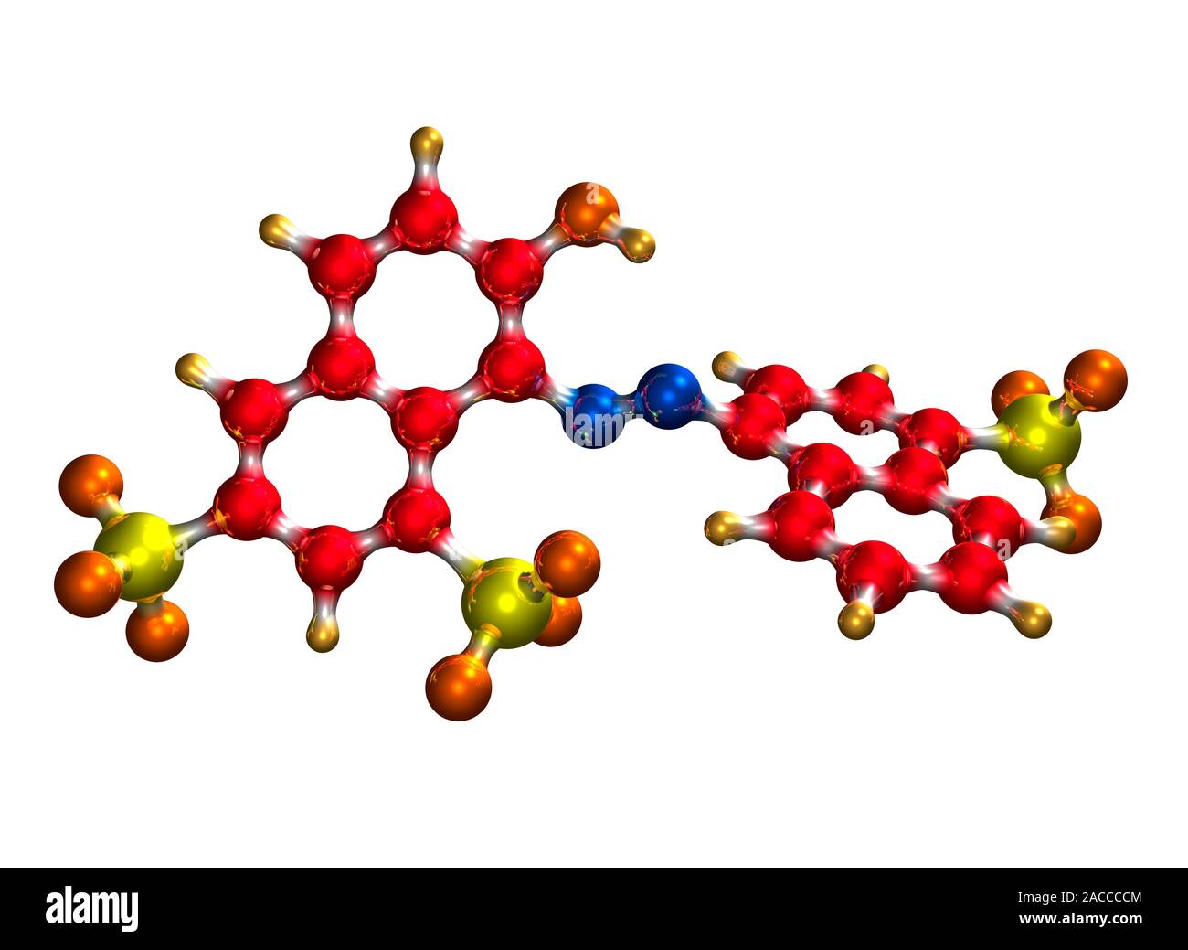 Ponceau Red food colouring molecule. Molecular model of Ponceau Red, an ...