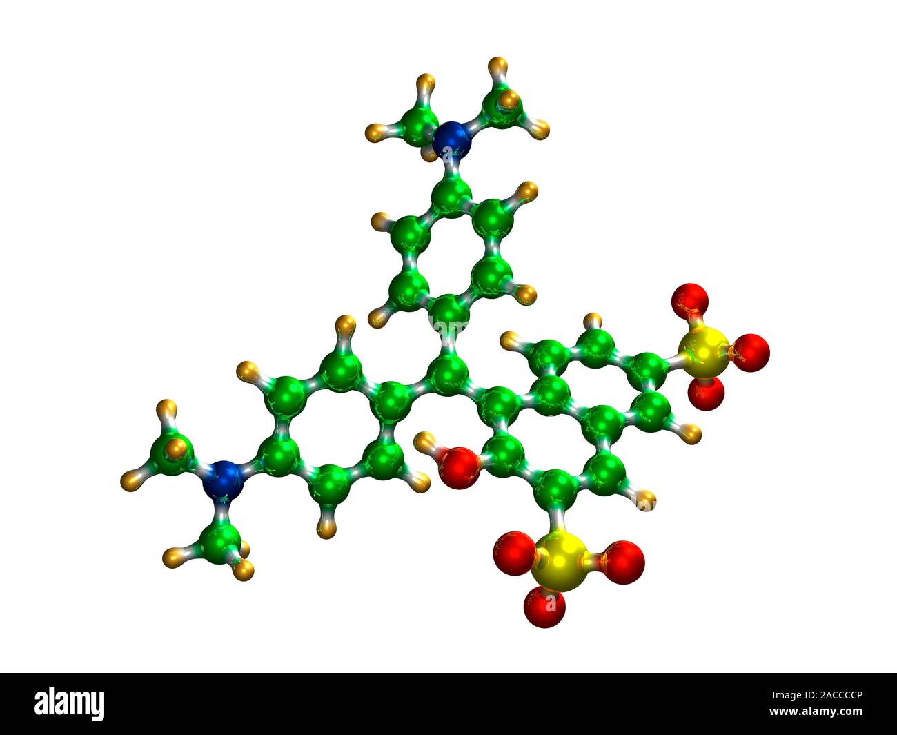 Green S food colouring molecule. Molecular model of Green S, an organic ...