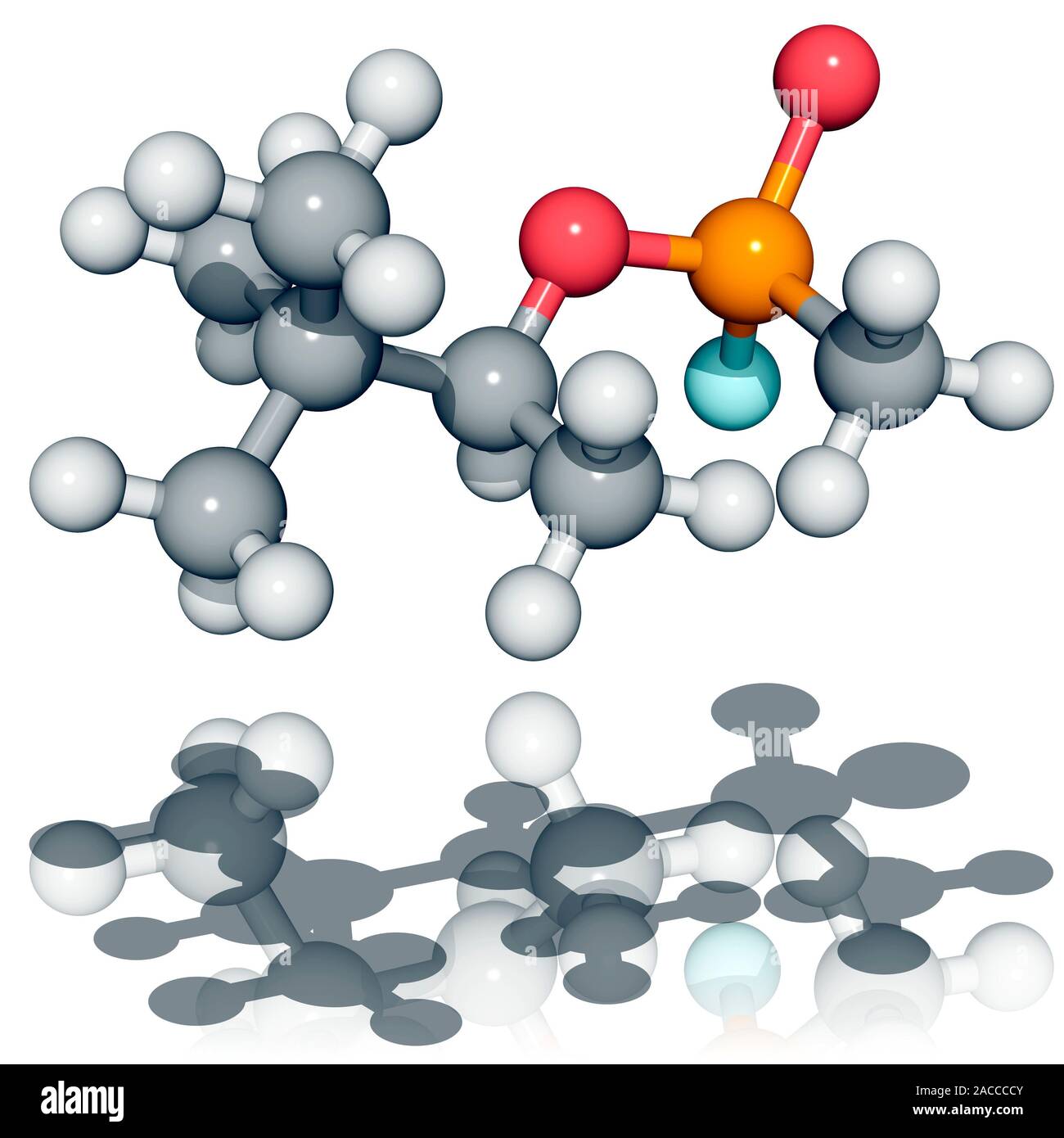 Soman nerve agent molecule. Molecular model of Soman, also known as GD ...