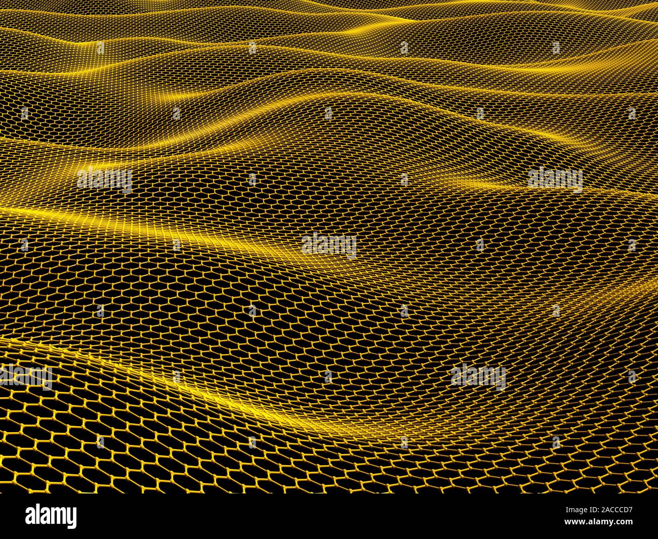 Graphene. Computer model of the molecular structure of graphene, a single layer of graphite. It ...