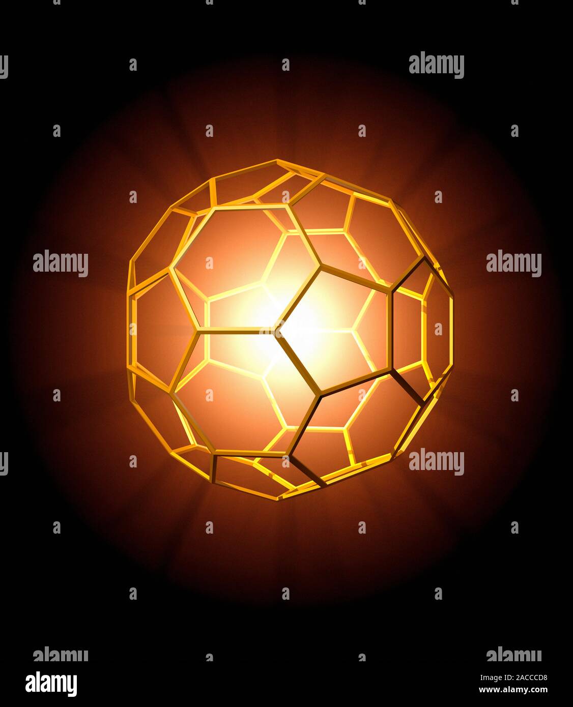 Buckminsterfullerene molecule, computer artwork. This molecule is a ...