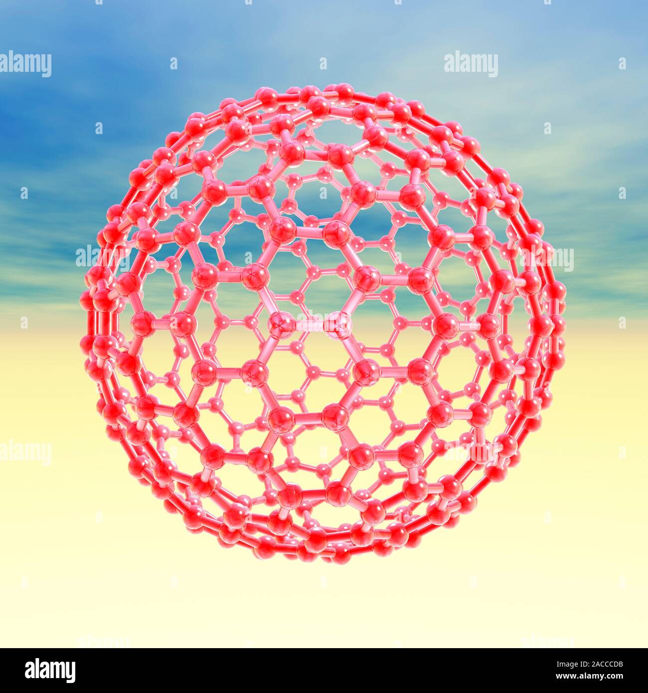 Fullerene molecule. Computer artwork of the spherical fullerene ...