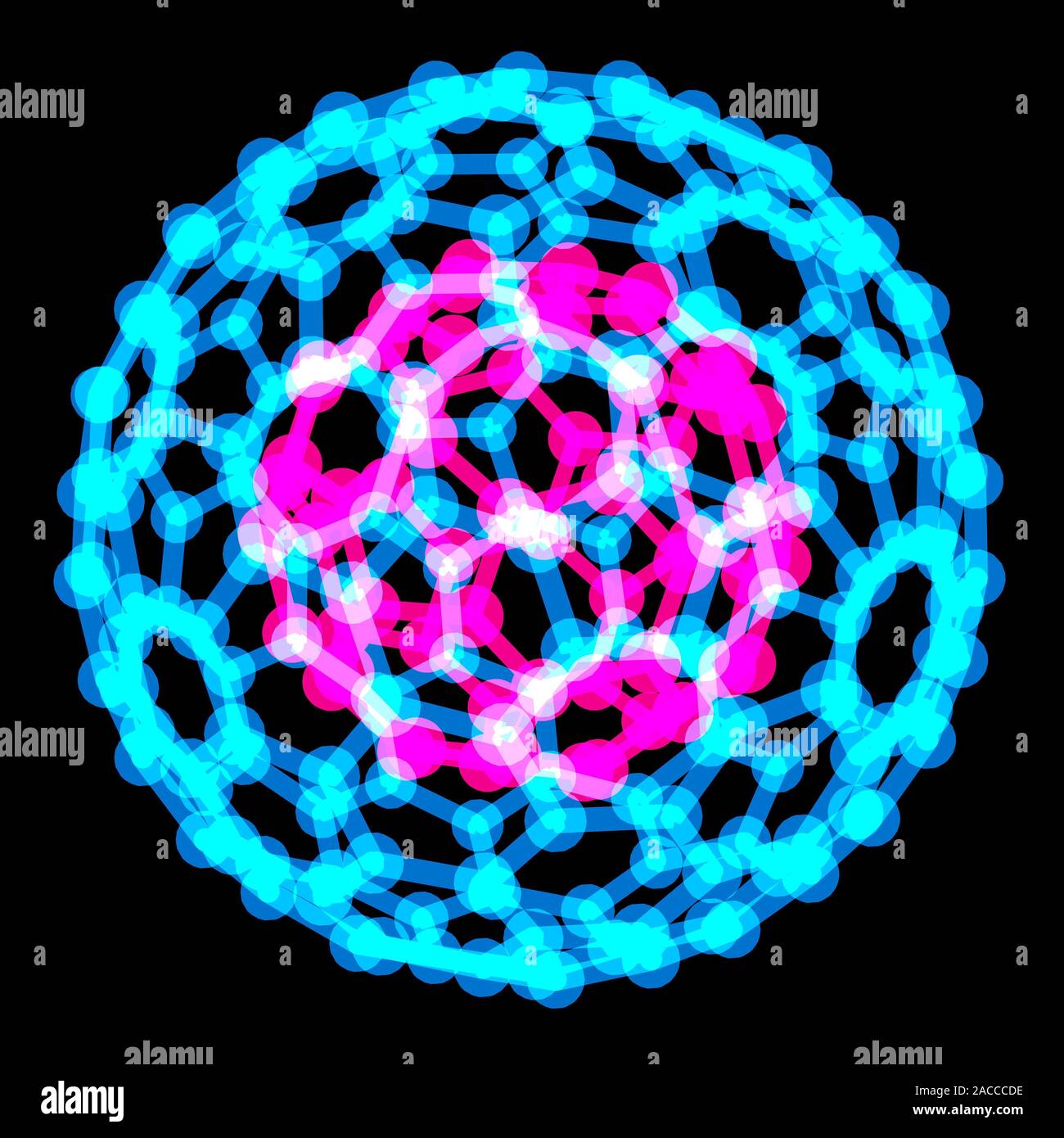 Fullerene molecules. Computer artwork of nested, spherical fullerene ...