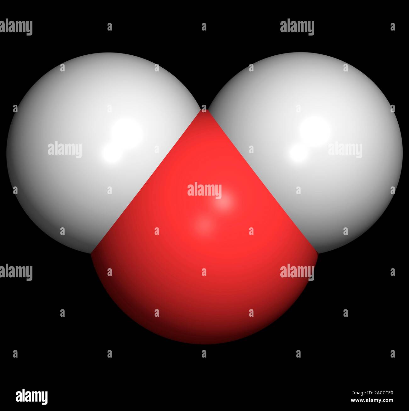 Water molecule. Computer model of a molecule of water. Atoms are colour ...