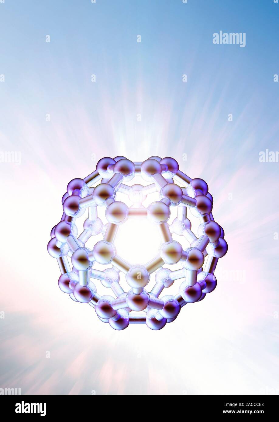 Buckminsterfullerene molecule. This molecule is a type of fullerene, a ...