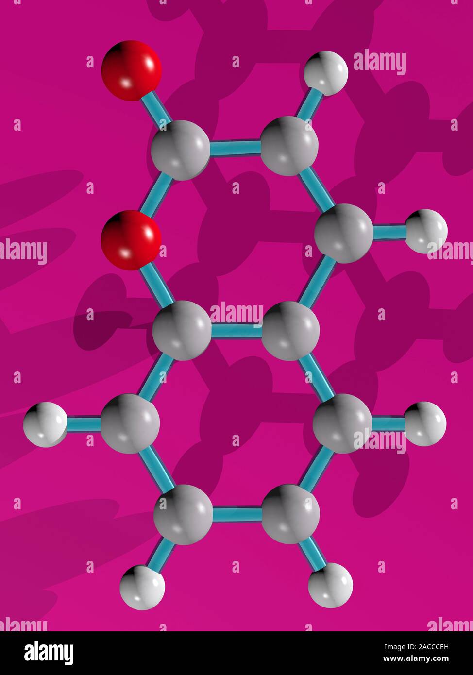 Coumarin molecule. Molecular model of the plant toxin coumarin. This ...