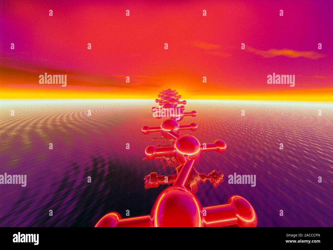 Hydrocarbon. Computer graphic of a long-chain hydrocarbon molecule ...