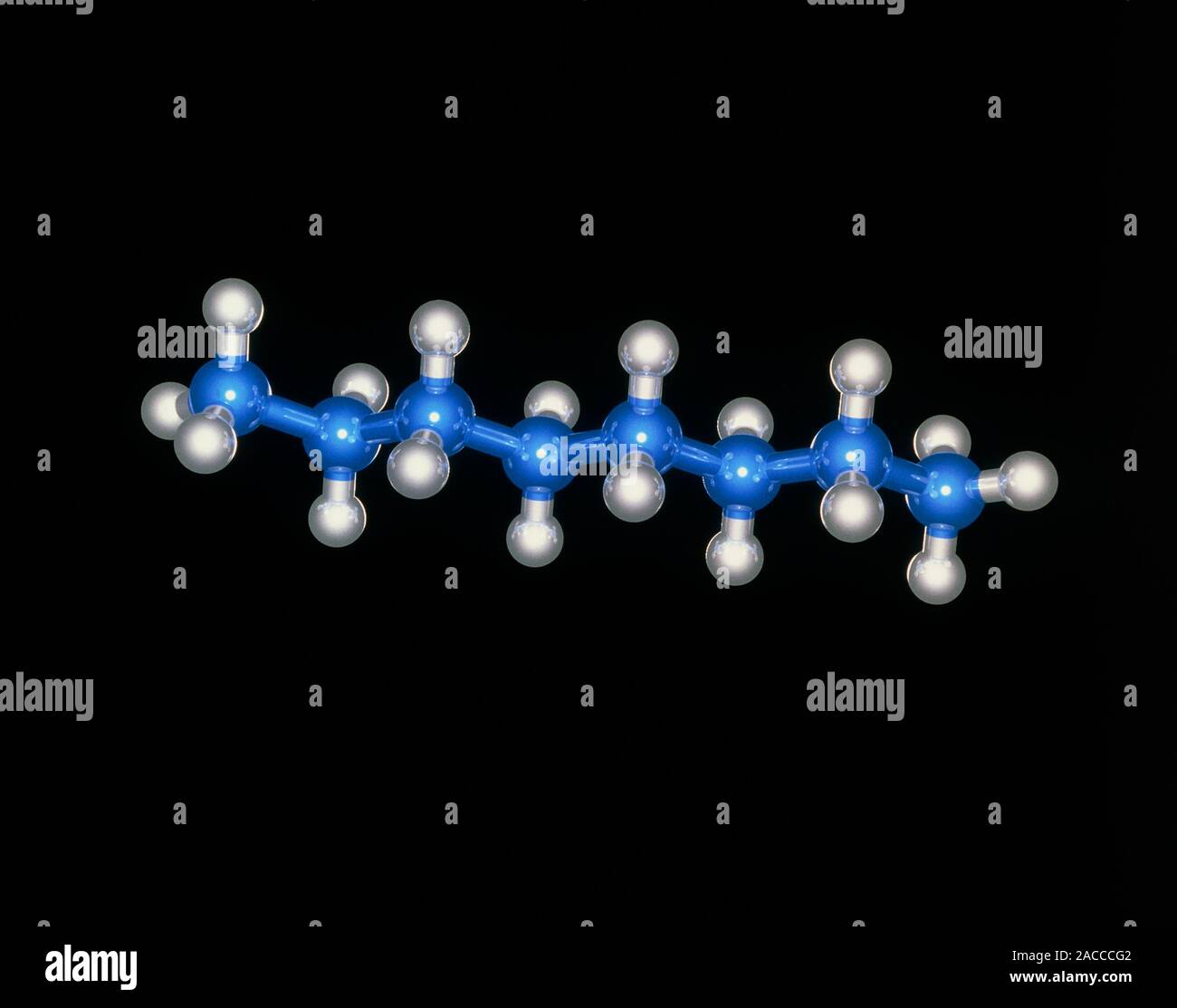 n-Octane. Molecular model of the hydrocarbon n- octane (formula: C8H18 ...