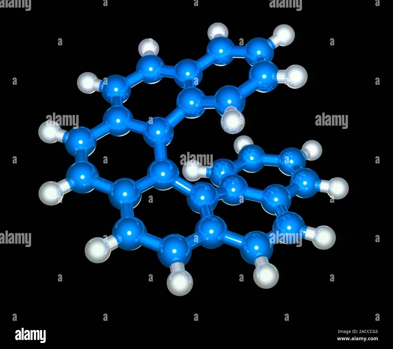 Hexahelicene. Molecular model of the hydrocarbon hexahelicene (formula ...