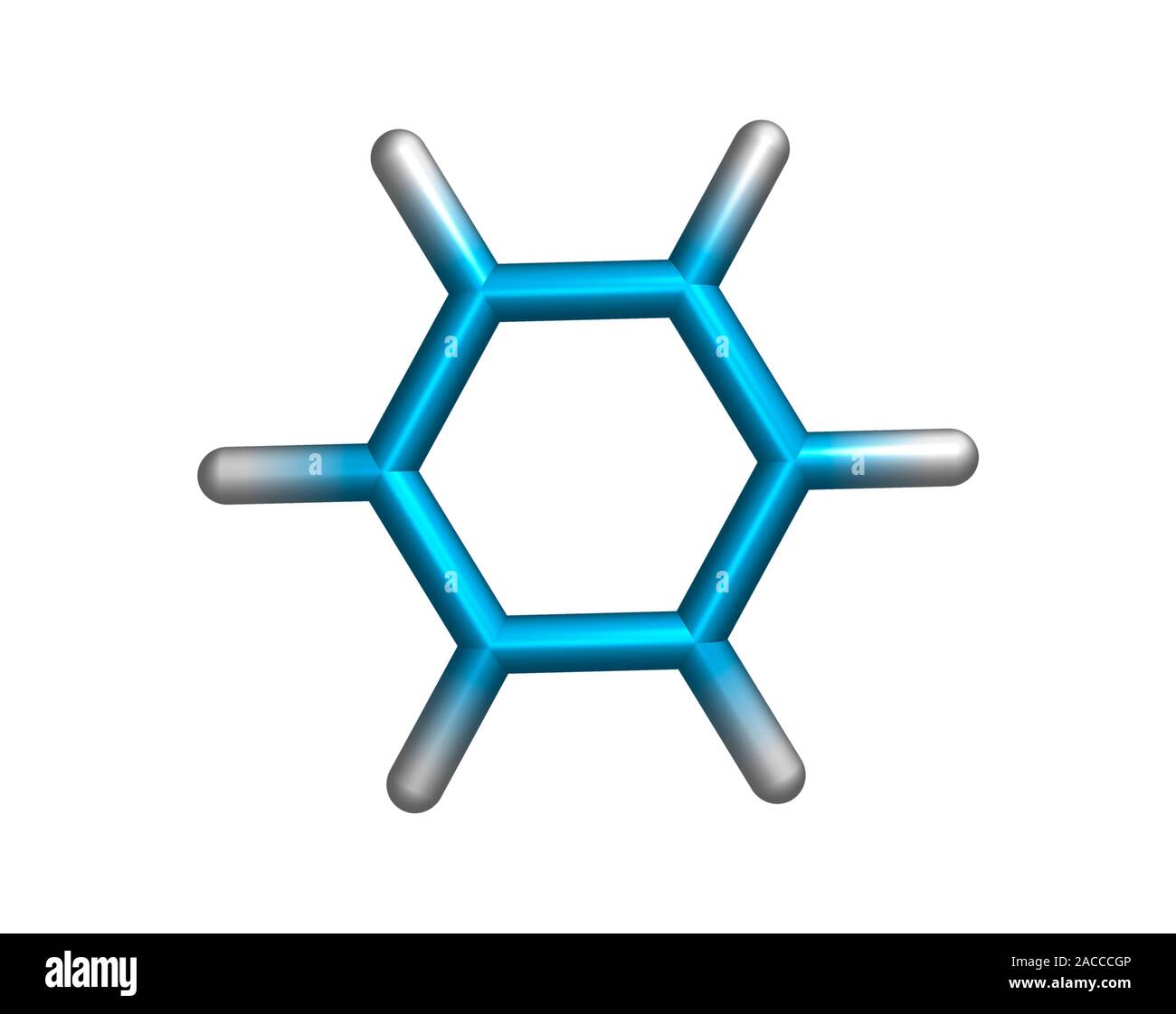 Benzene. Computer model of a molecule of benzene. Atoms are represented ...