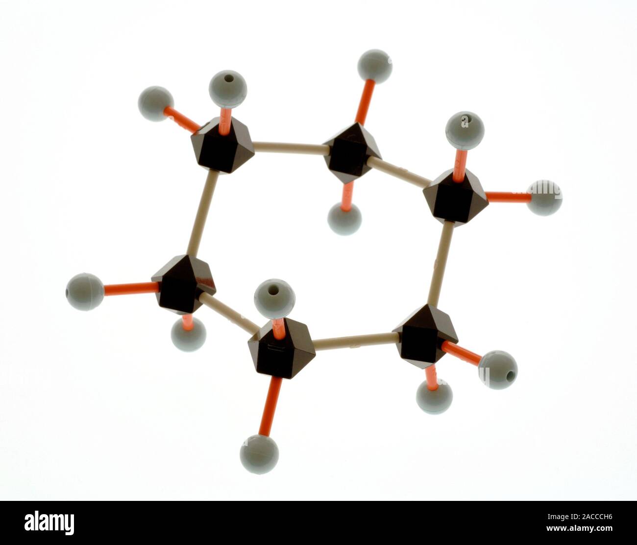Cyclohexane. Molecular model of the 'chair' form of the cyclic ...