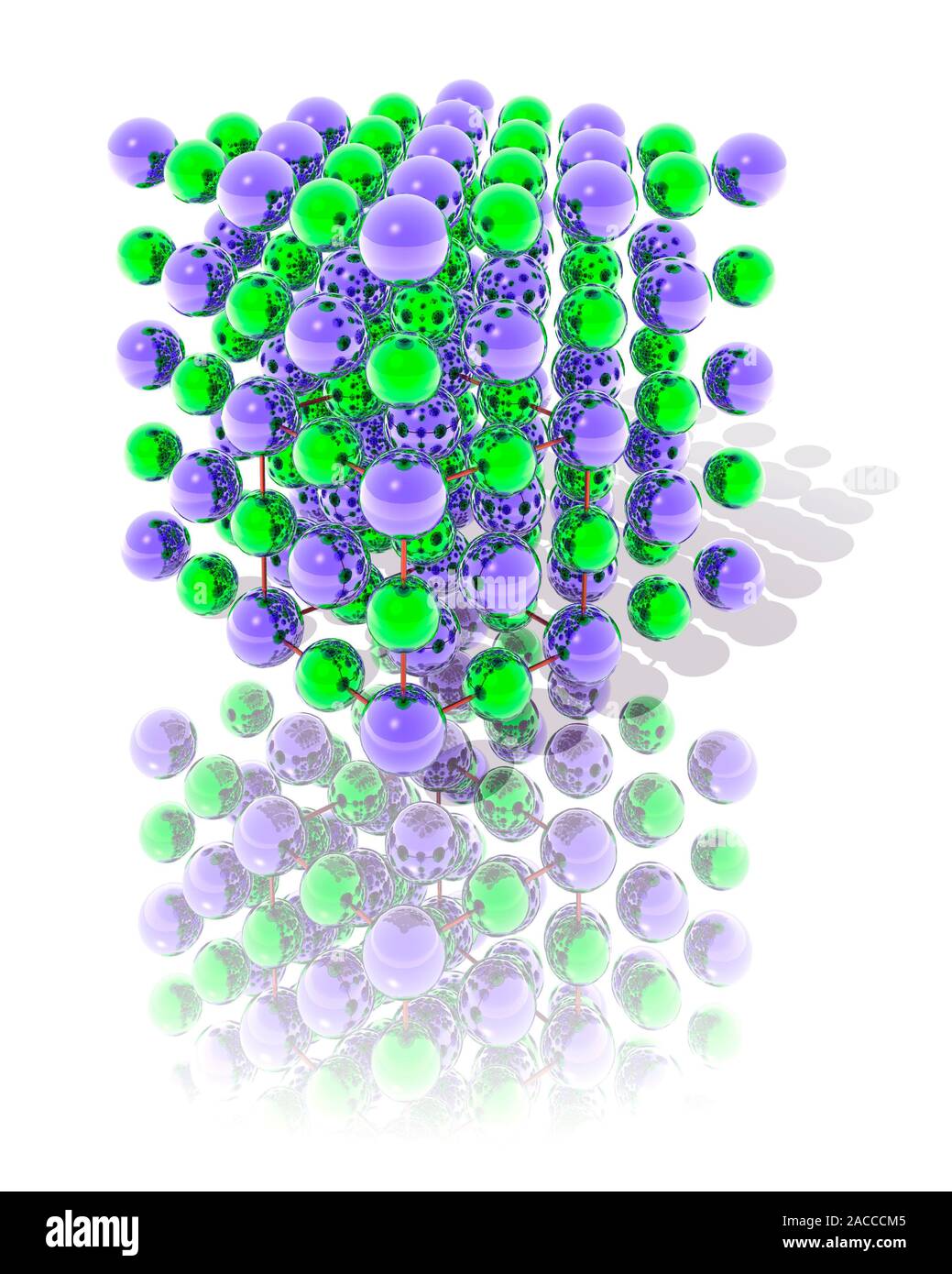 Sodium chloride crystal, molecular model. Sodium chloride is common ...