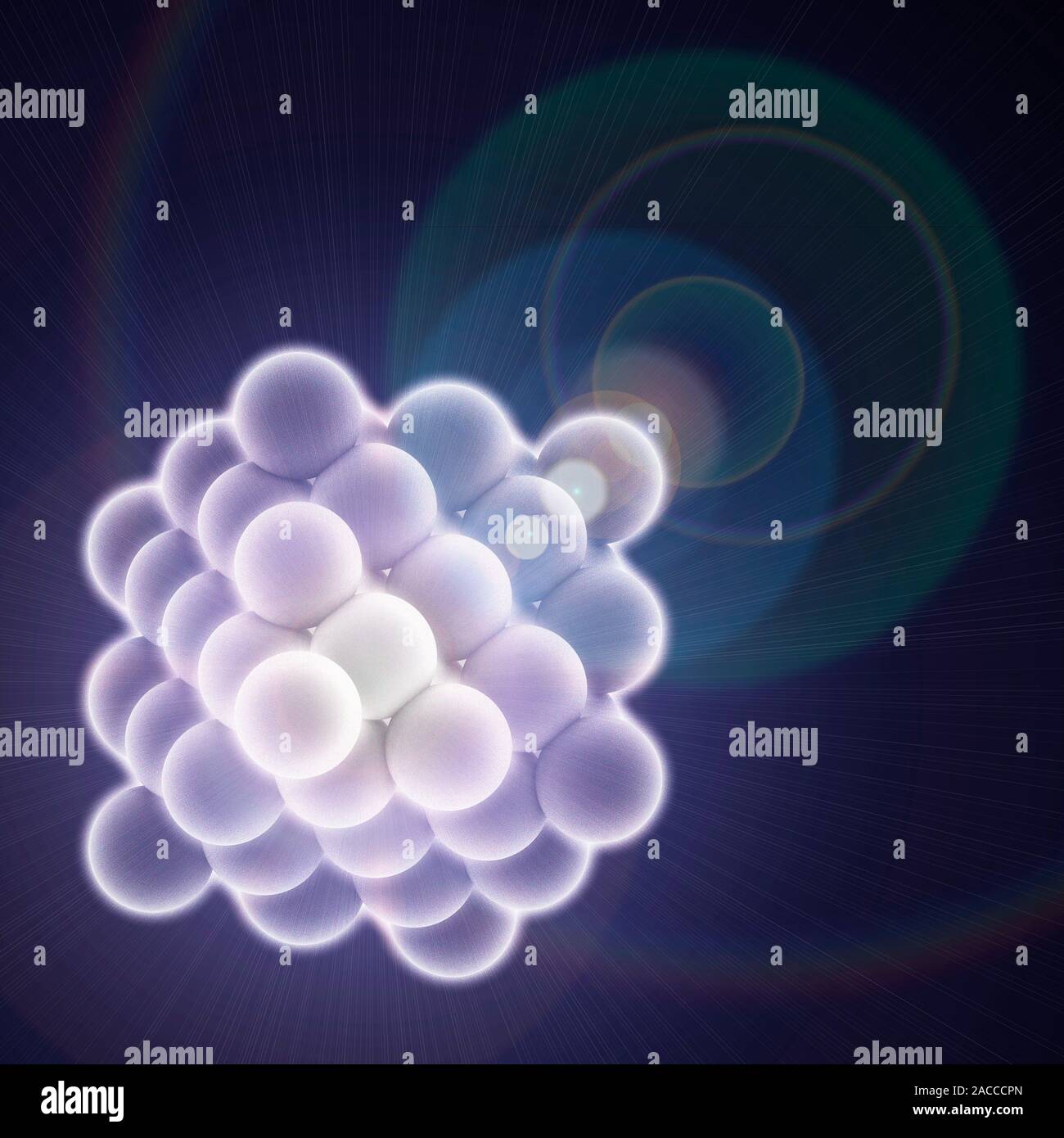 Platinum crystal, molecular model. Platinum atoms form a cubic close ...