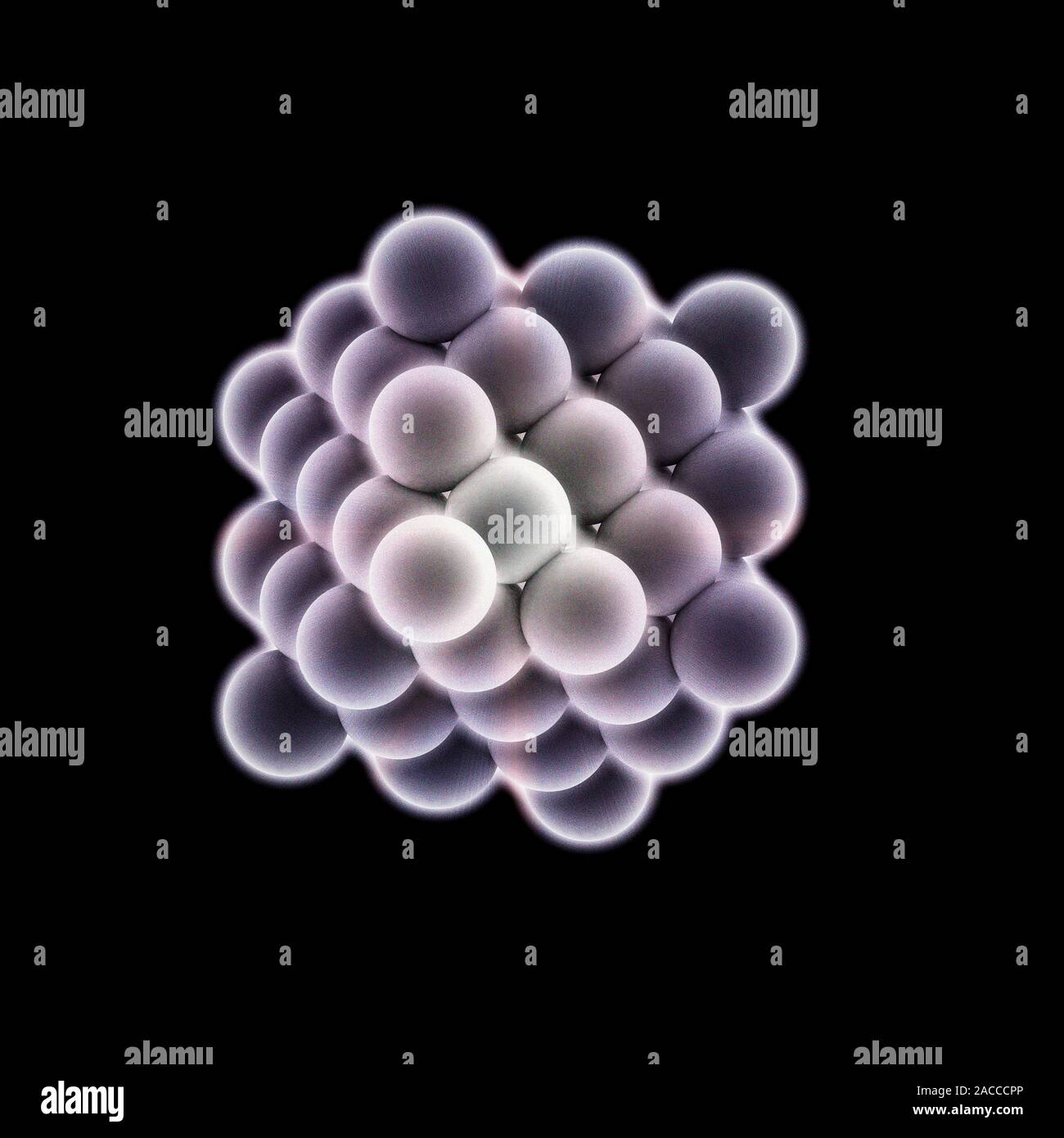 Platinum crystal, molecular model. Platinum atoms form a cubic close ...