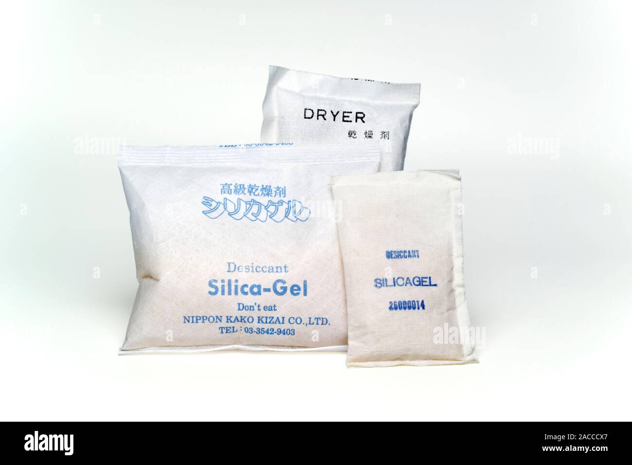 Packets of silica gel. Silica gel is a granular form of silica ...