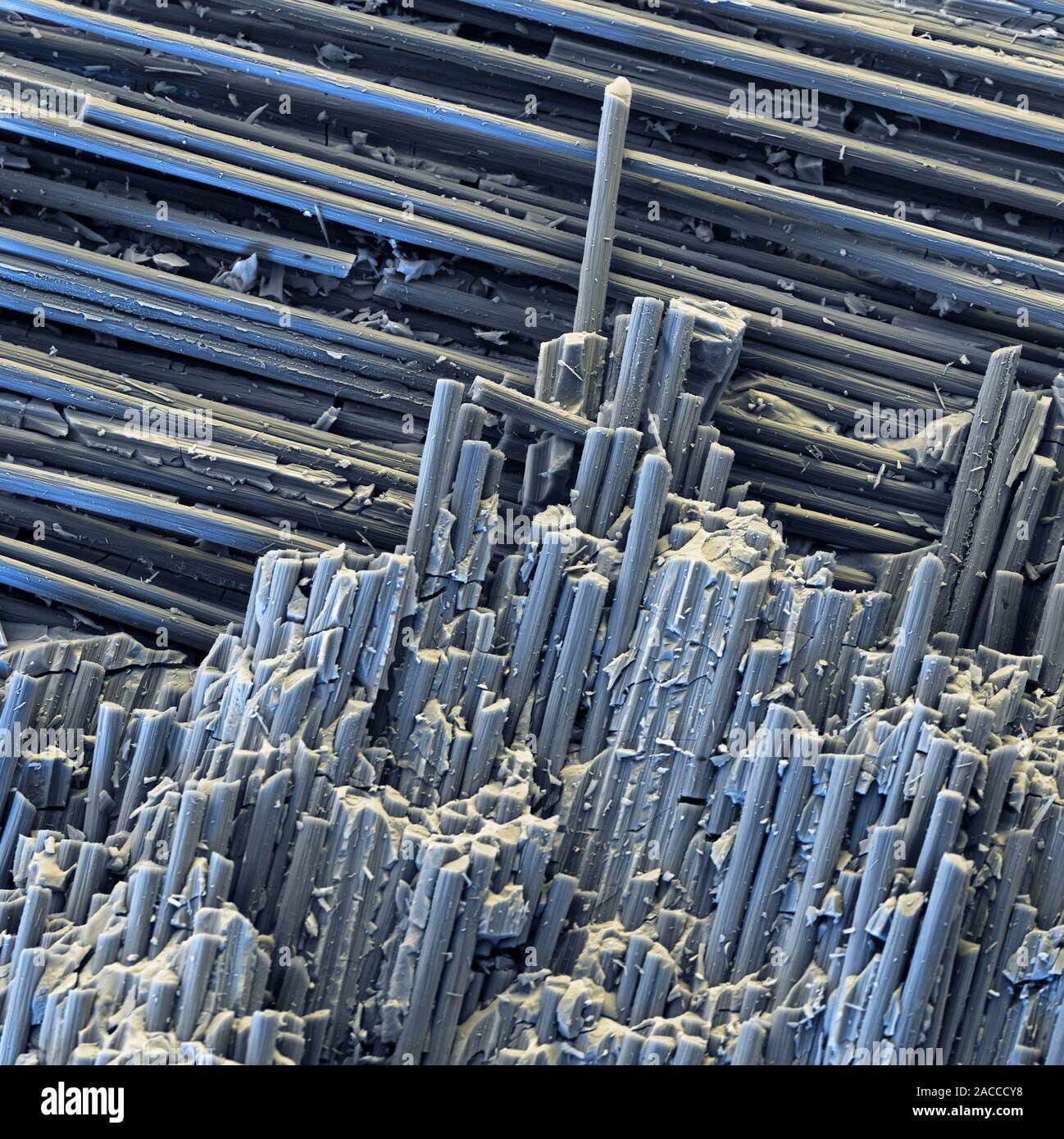 Ceramic brake disc. Coloured scanning electron micrograph (SEM) of a ...