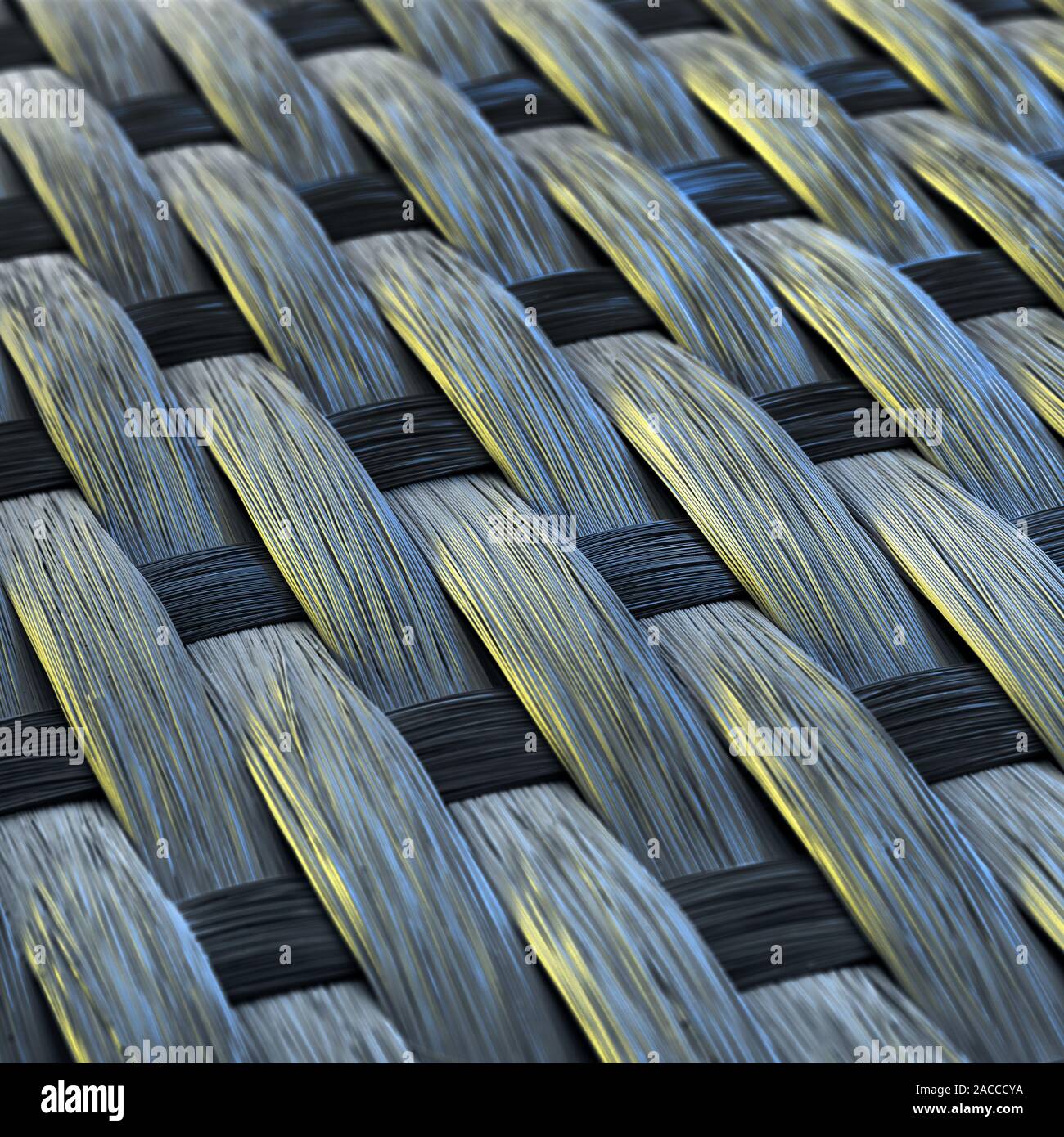 Woven glass fibres. Coloured scanning electron micrograph (SEM) of ...