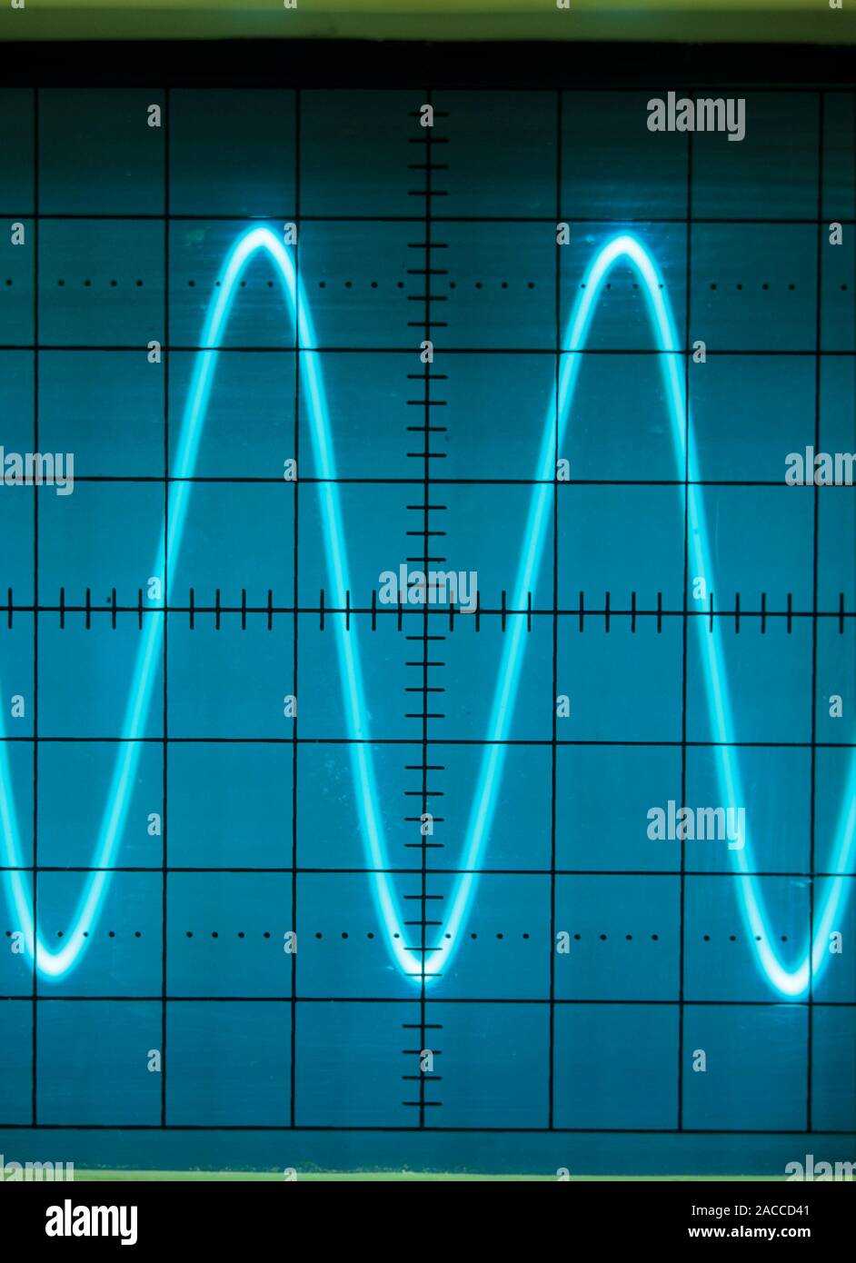 Sine wave on an oscilloscope screen. A sine wave is a uniform wave ...