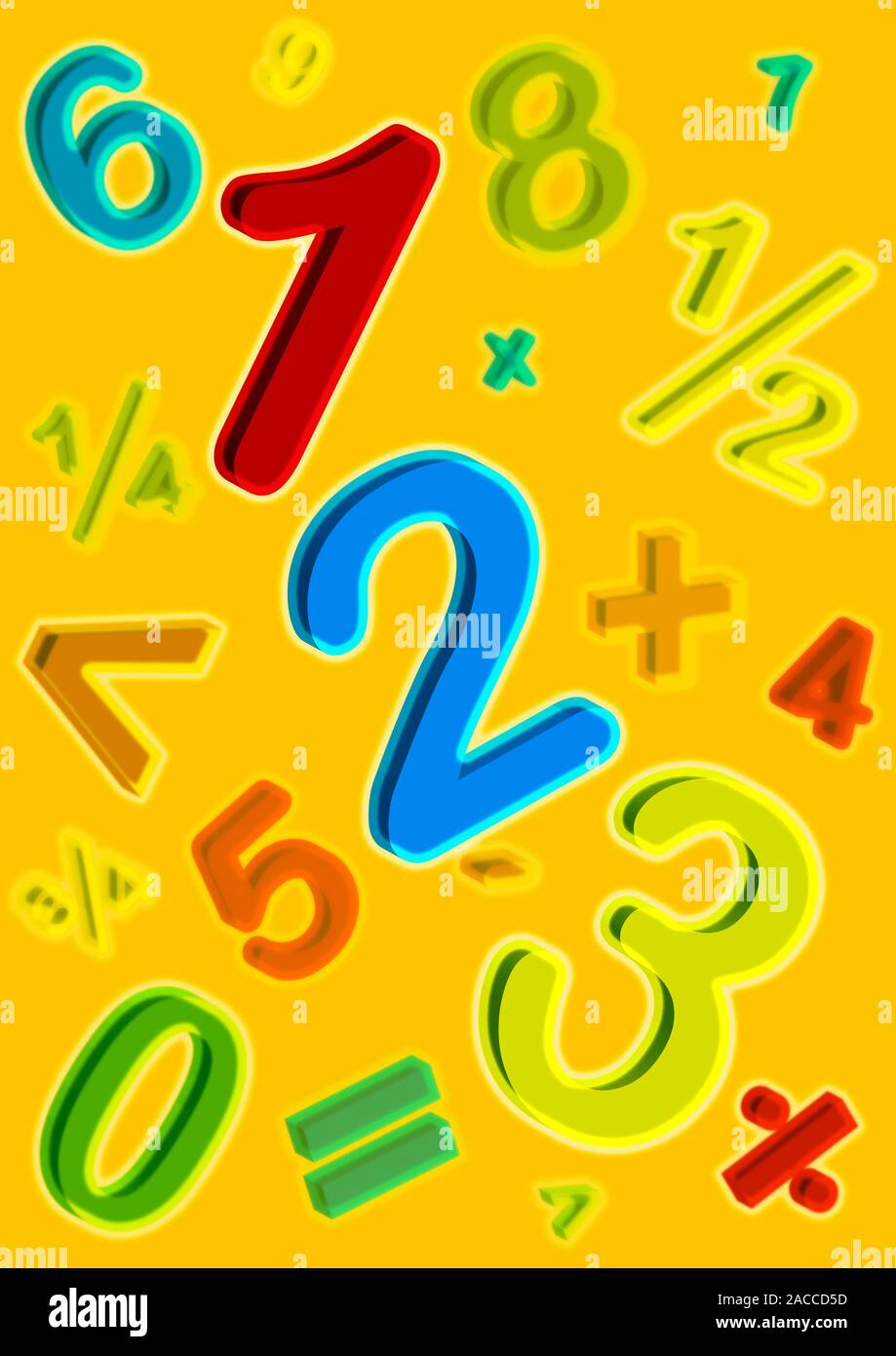 Mathematics. Computer artwork of numbers and mathematical symbols Stock ...
