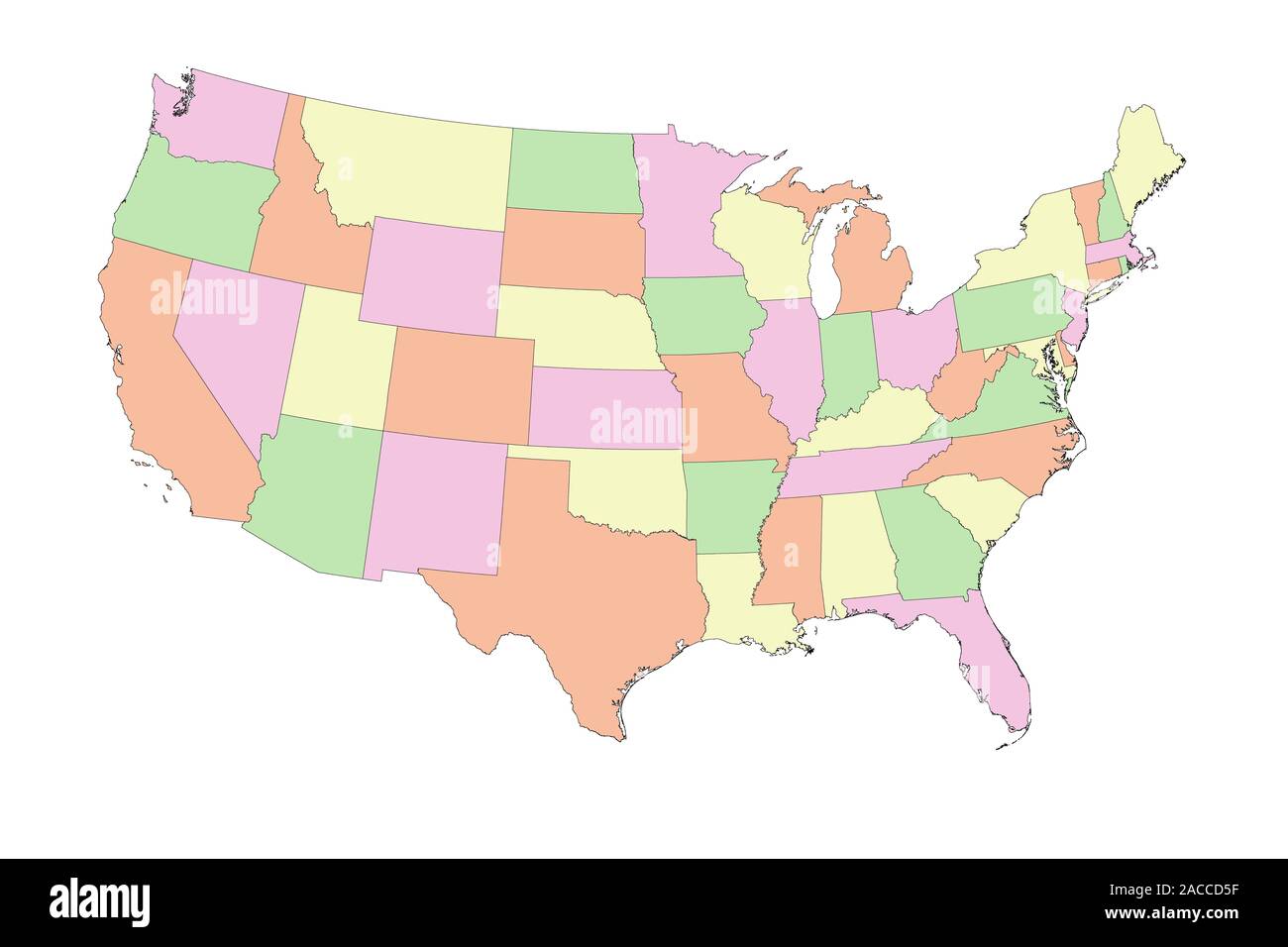 Four colour problem. Map of the United States of America (USA) being ...