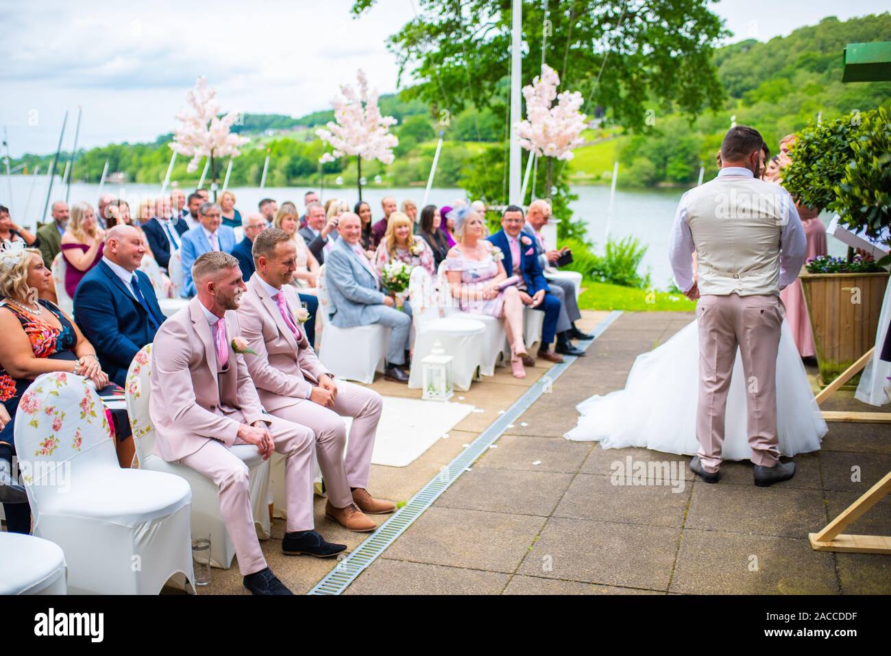 An outdoor English traditional wedding at Rudyard lake sailing club ...