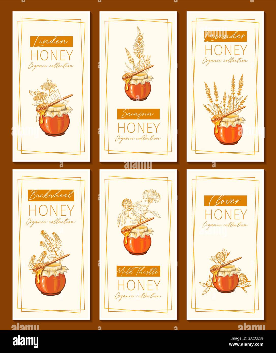Honey flowers vintage vertical flyers design. Engraved Clover, Milk ...