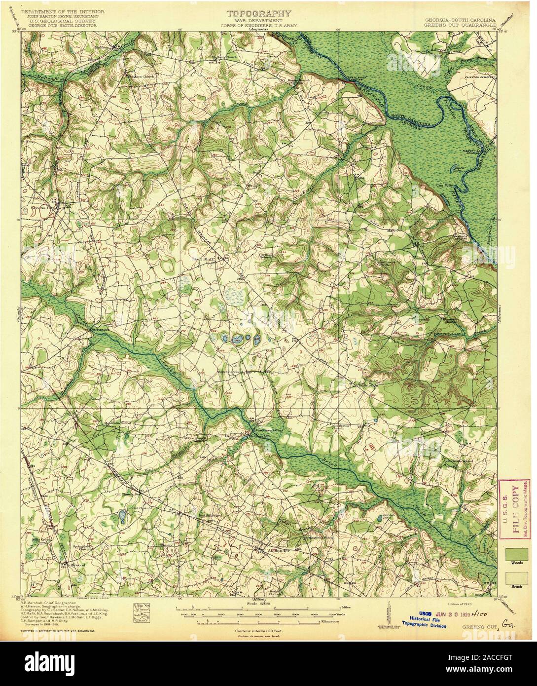 USGS TOPO Map South Carolina GA Greens Cut 247458 1920 62500 ...