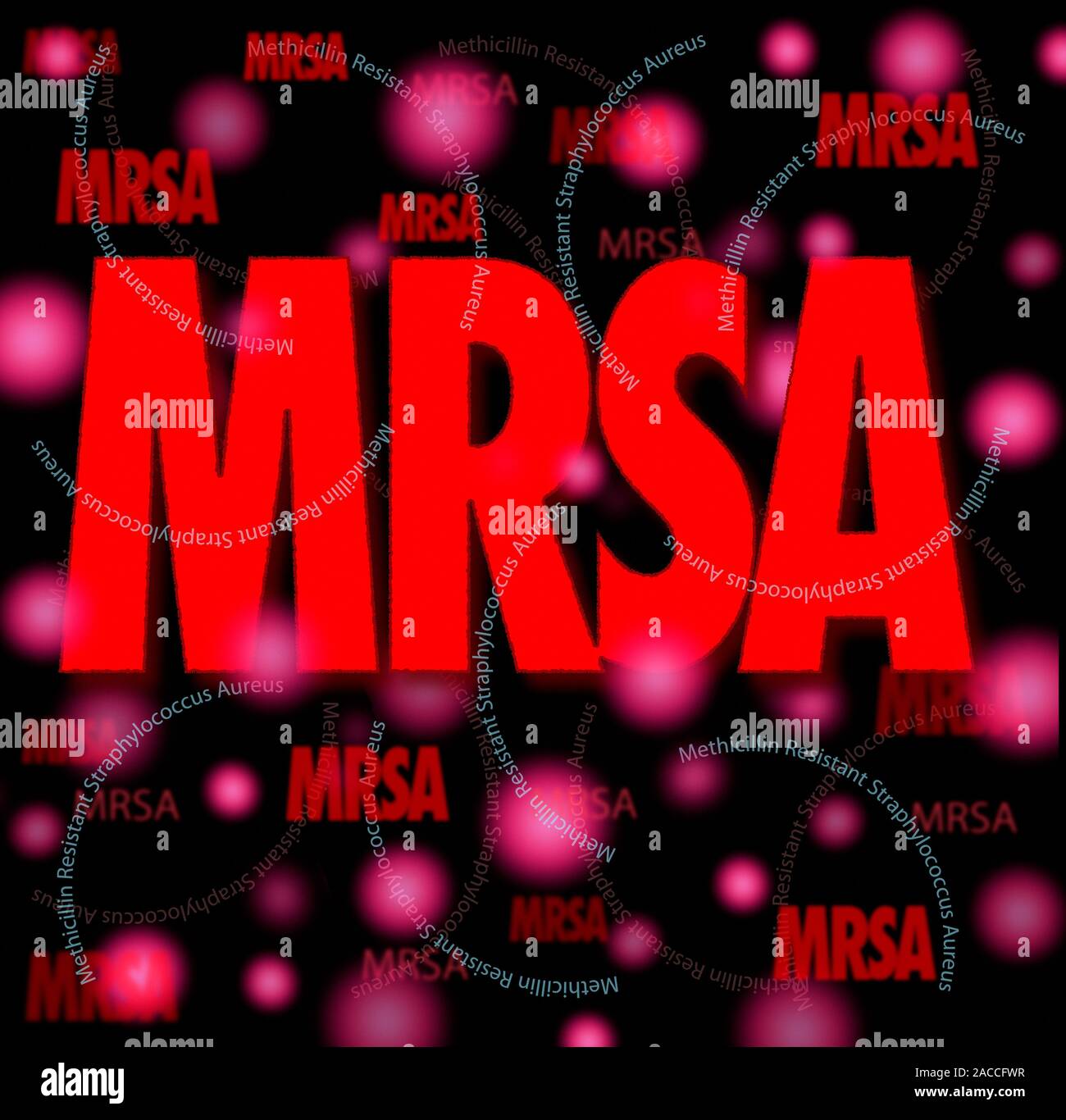 MRSA. Computer artwork displaying the term MRSA against shapes ...