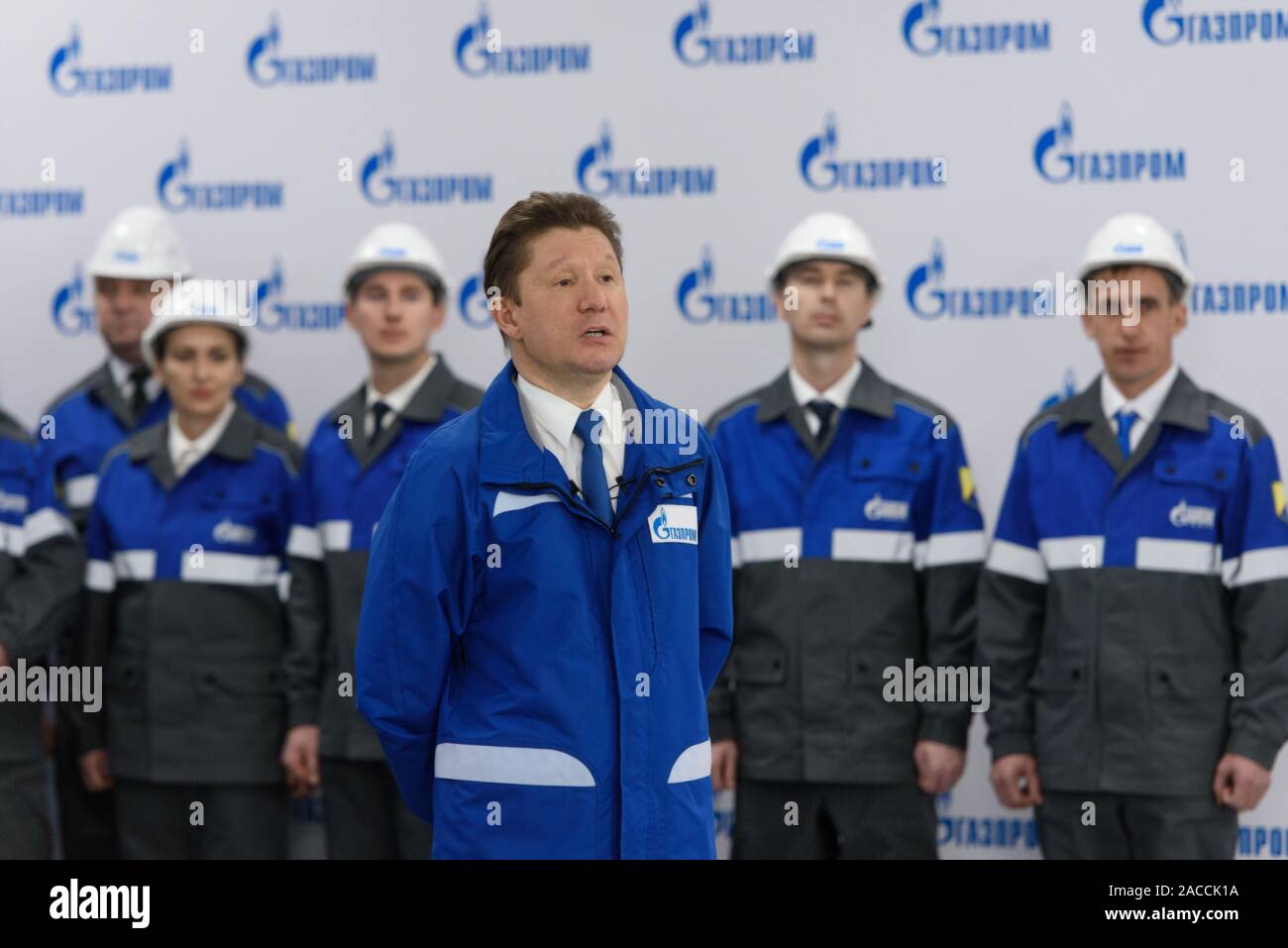 Moscow. 2nd Dec, 2019. Alexey Miller (front), head of Russian gas giant ...