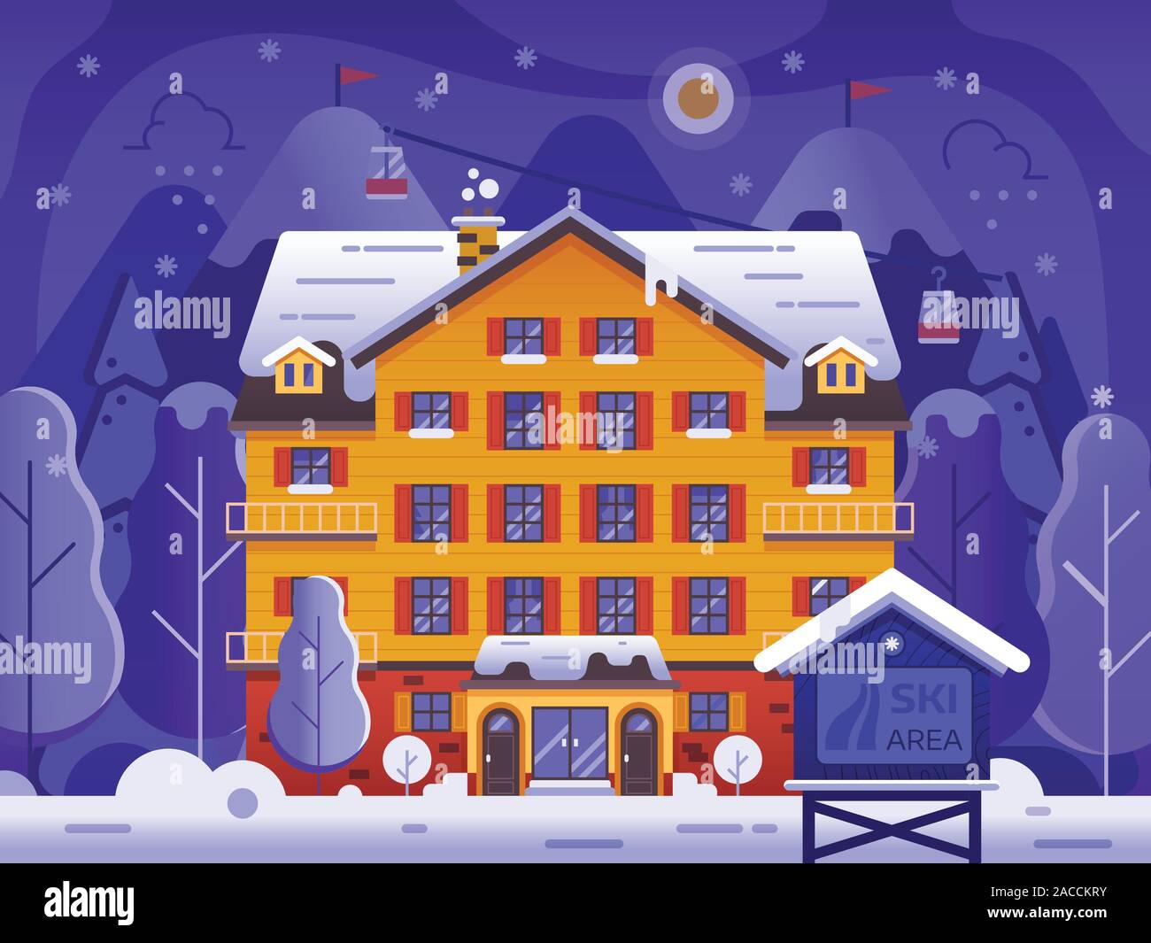 Mountain village ski resort Stock Vector Images - Alamy