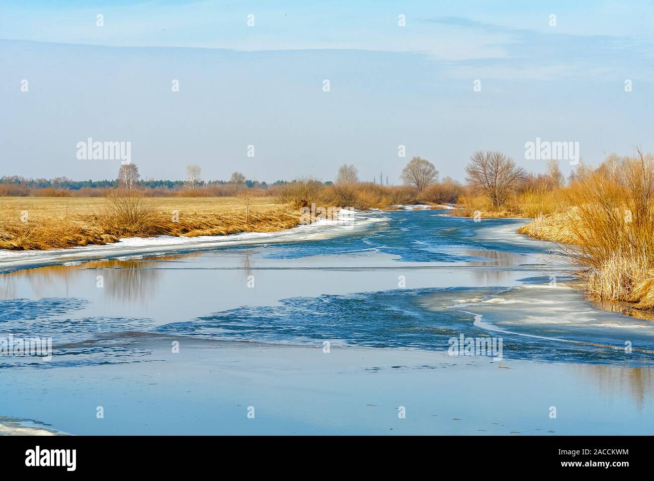 Spring flood on the river. High water. Spring landscape Stock Photo - Alamy