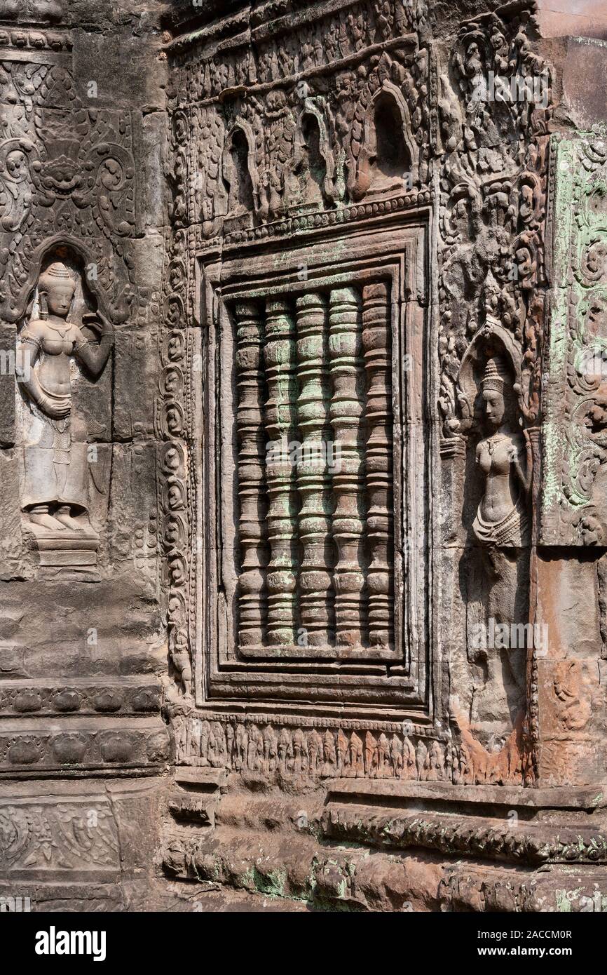 Sculpture at Angkor Wat in Cambodia. Angkor is the largest Hindu temple ...